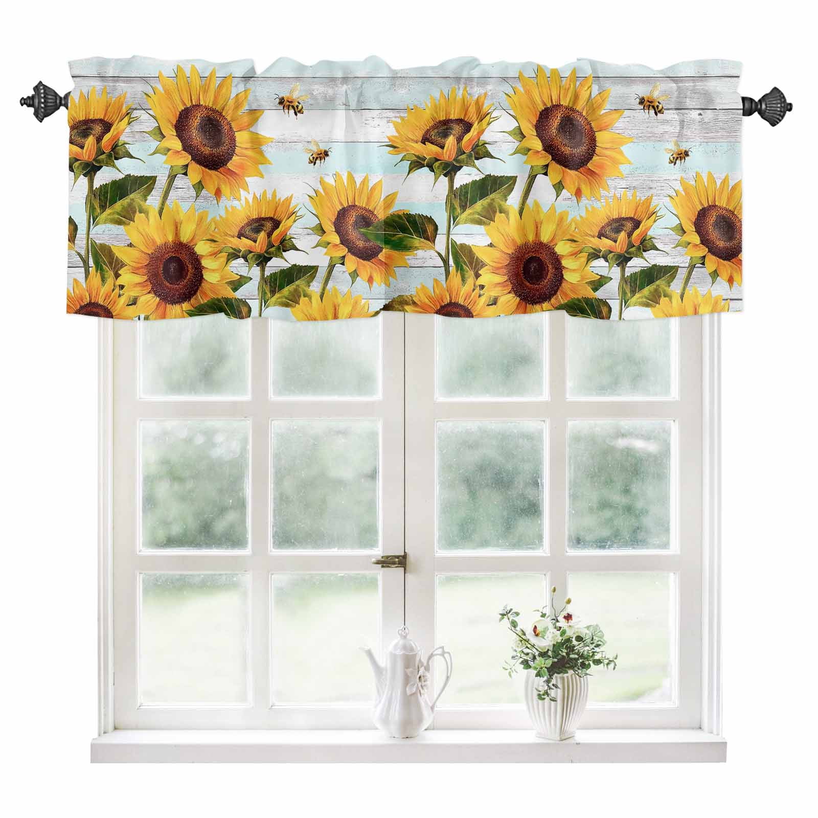 Sunflower Bee Kitchen Valances for Windows 42x12 Inch Kitchen Curtains ...