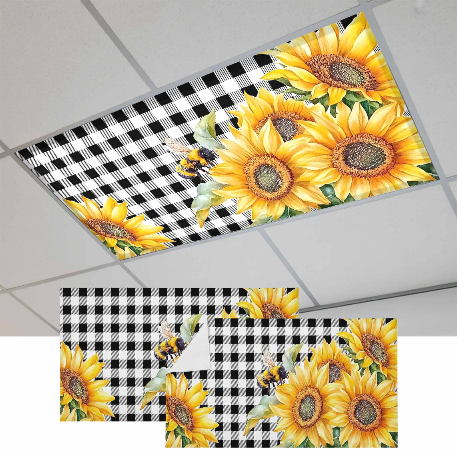 Sunflower Bee Magnetic Fluorescent Light Covers for Ceiling Lights ...