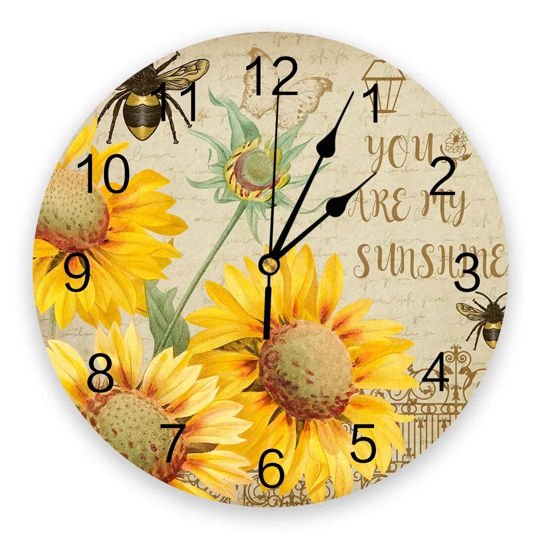 Sunflower Bee Park Vintage Bedroom Wall Clock Large Modern Kitchen ...