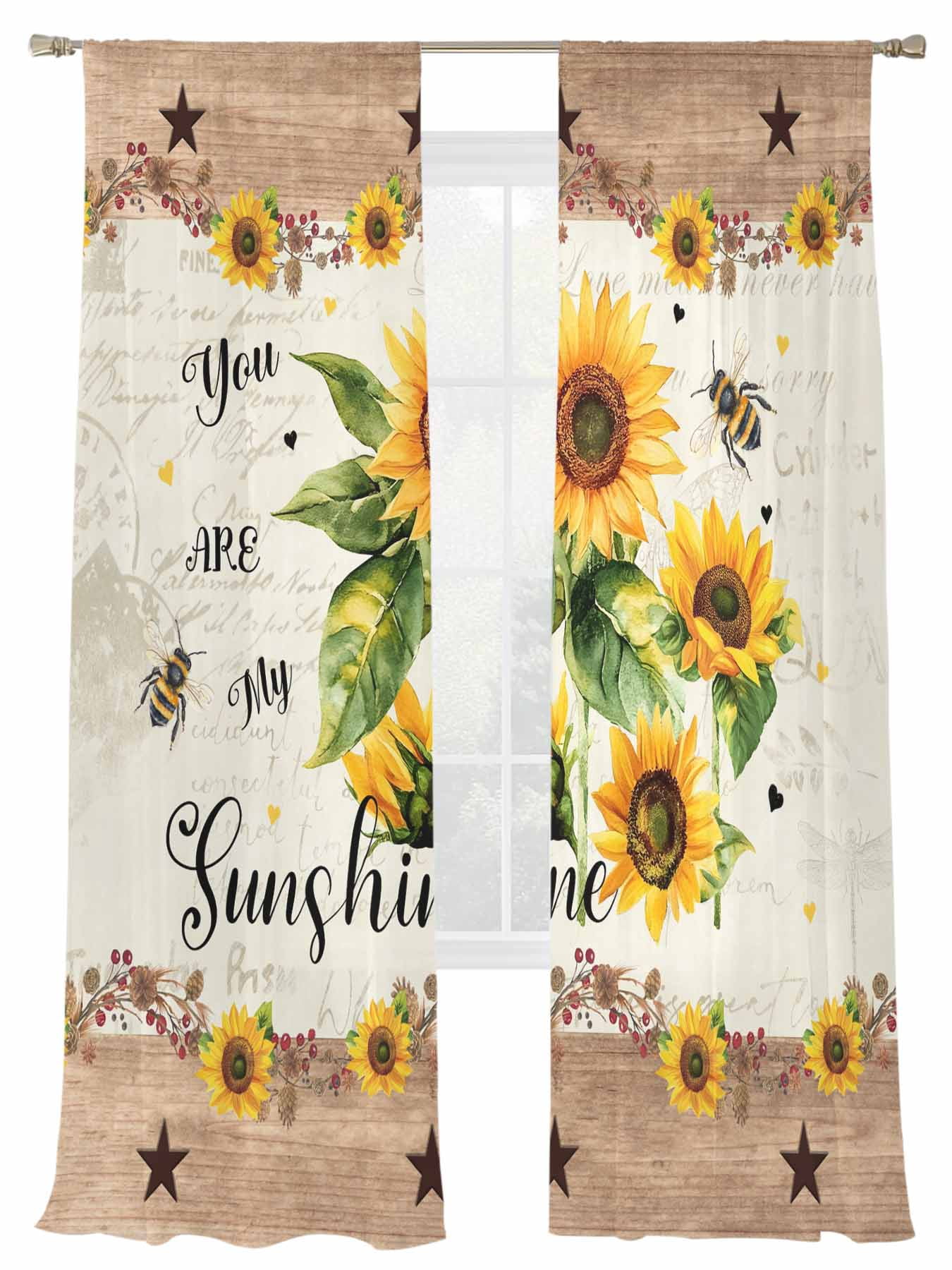 Sunflower Bee Sheer Curtains 2 Panels Set You Are My Sunshine Sheer ...