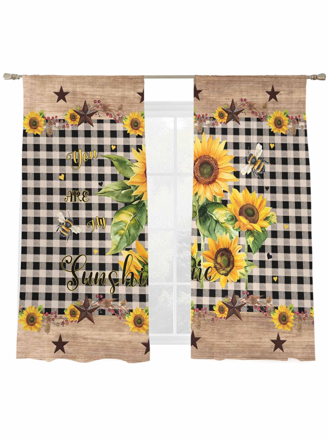 Sunflower Bee Sheer Curtains 2 Panels Set You Are My Sunshine Sheer ...