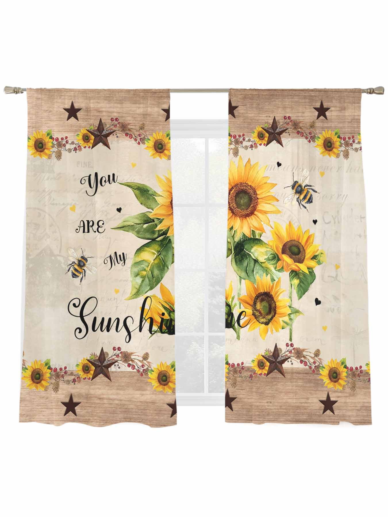 Sunflower Bee Sheer Curtains 2 Panels Set You Are My Sunshine Sheer ...