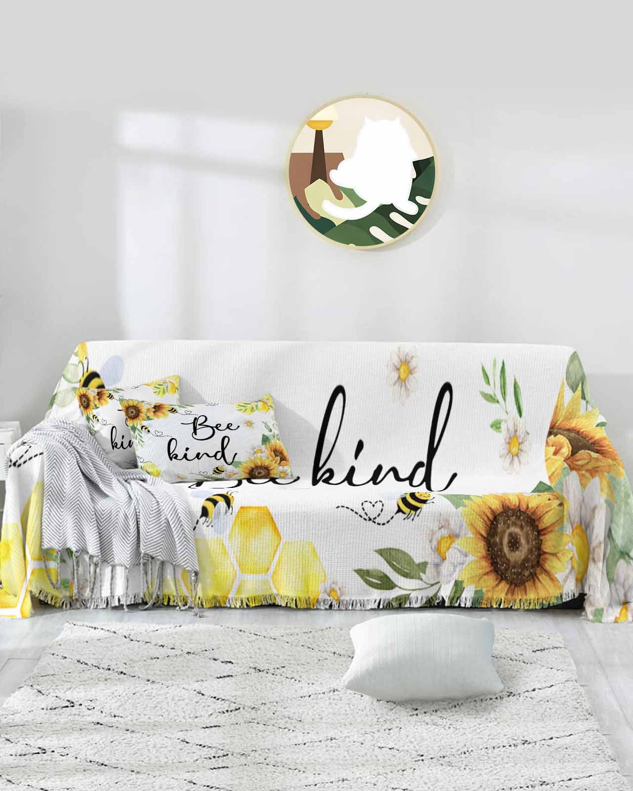 Sunflower Bee Sofa Covers for 3 Cushion Couch,Washable Sectional & L ...