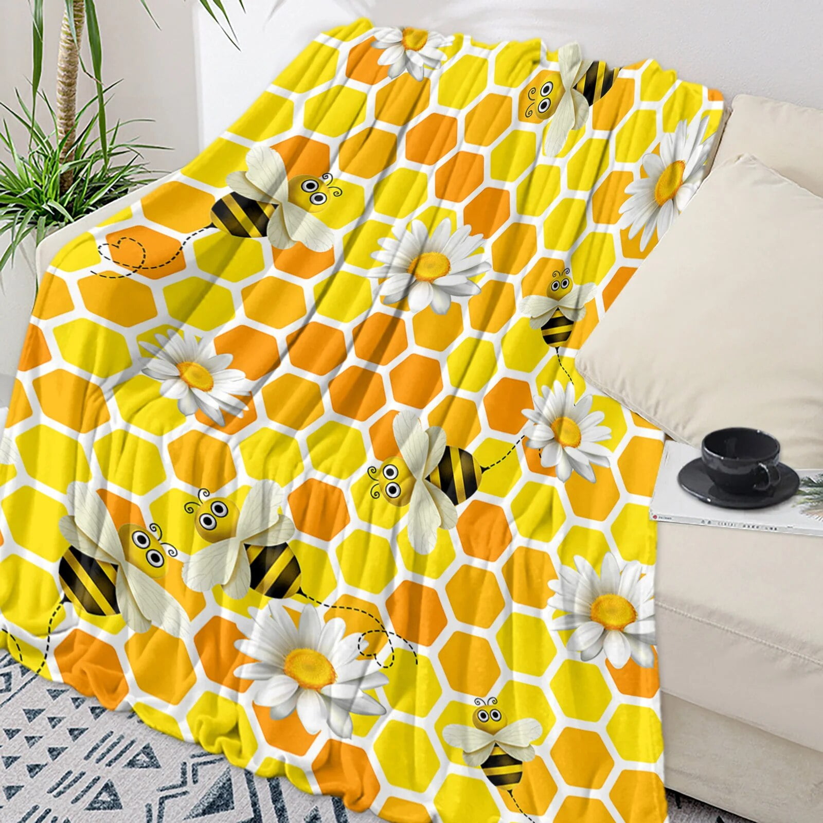 Sunflower Bee Throw Blanket Warm Plush Blankets Portable Travel Camping Picnic Blanket - Walmart.com