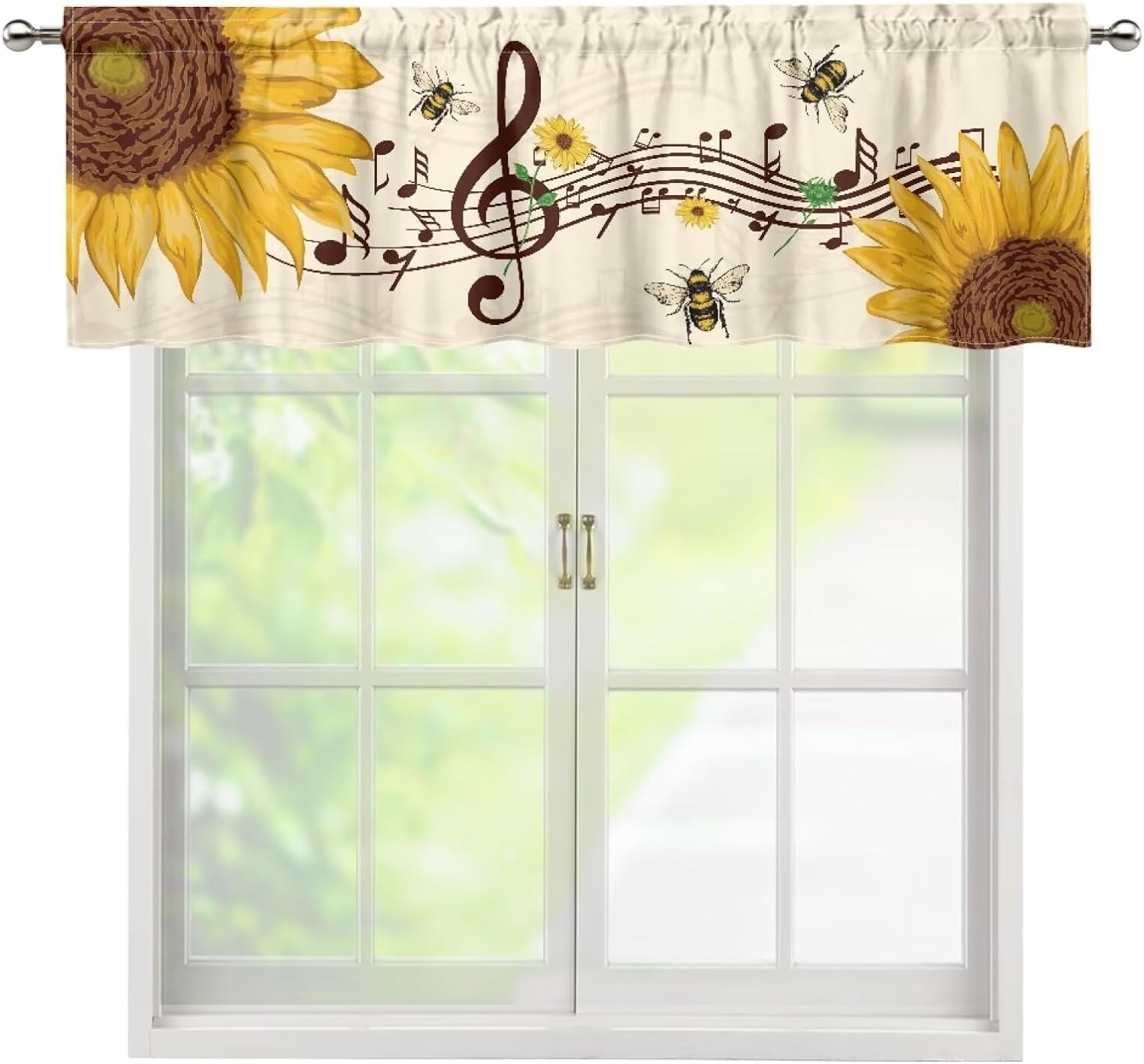 Sunflower Bee Valance Curtain for Window, Rod Pocket Kitchen Valances ...