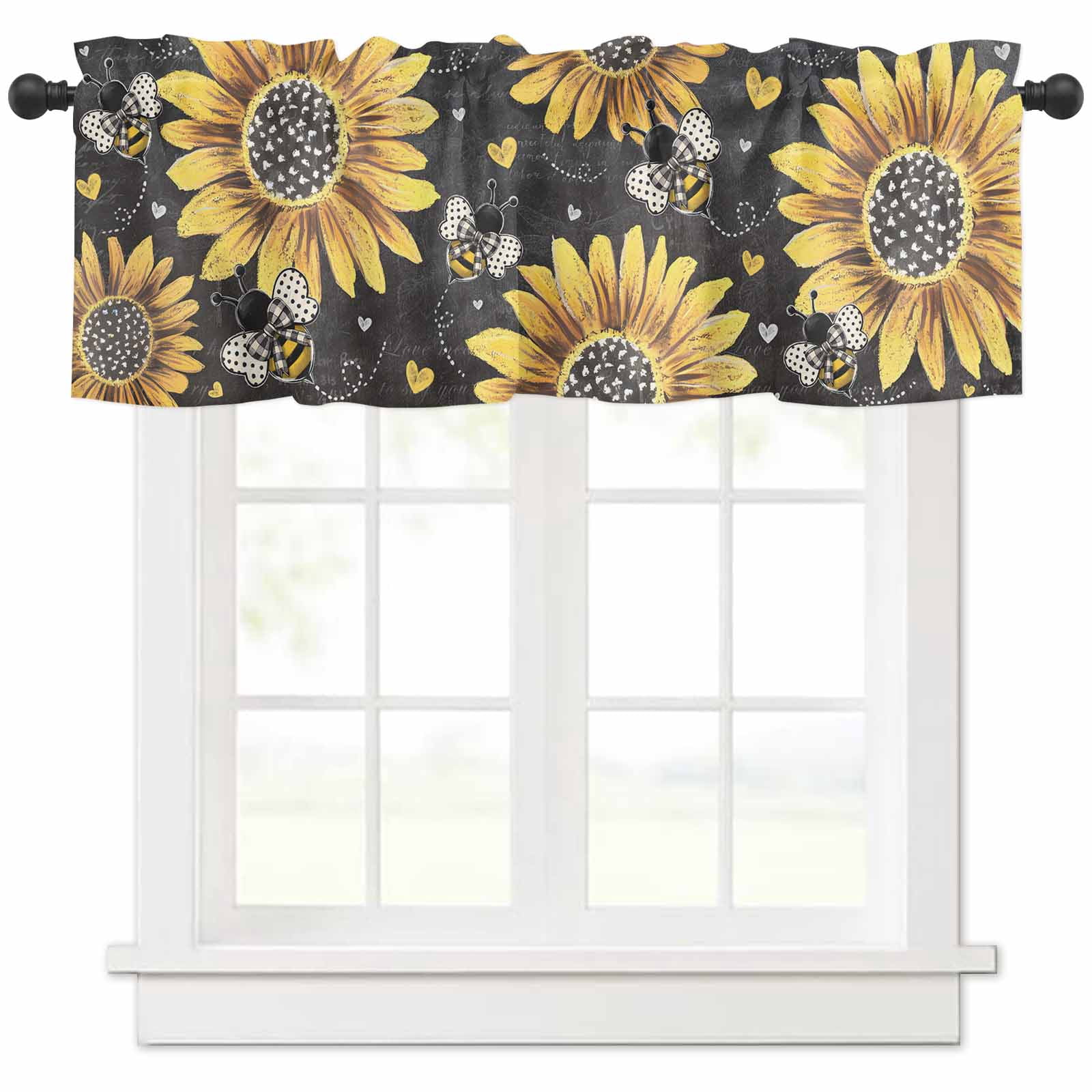 Sunflower Bee Valances for Windows Farmhouse Kitchen Curtains Valances ...