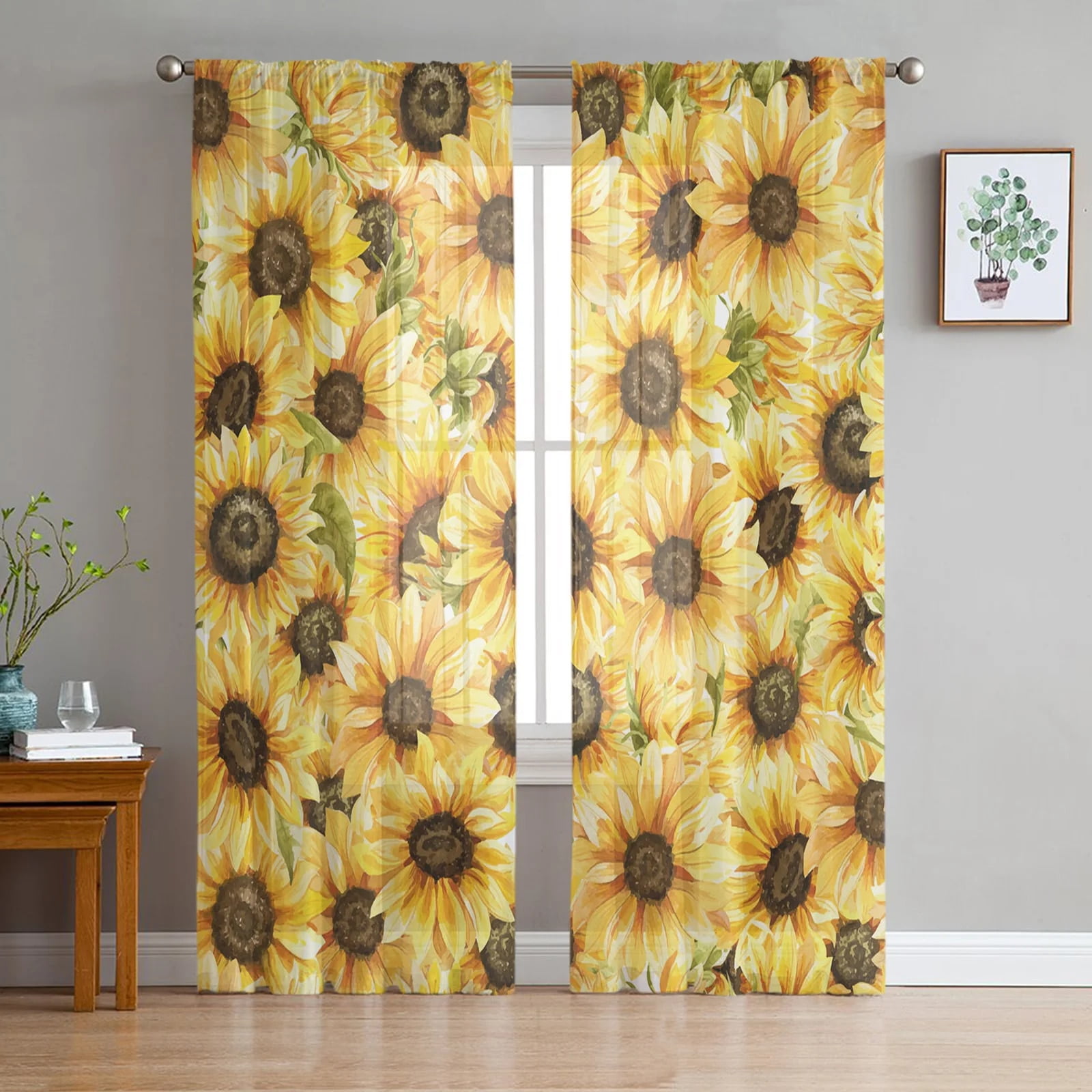Sunflower Bee White Screens Voile Tulle Sheer Curtains for Bedroom ...