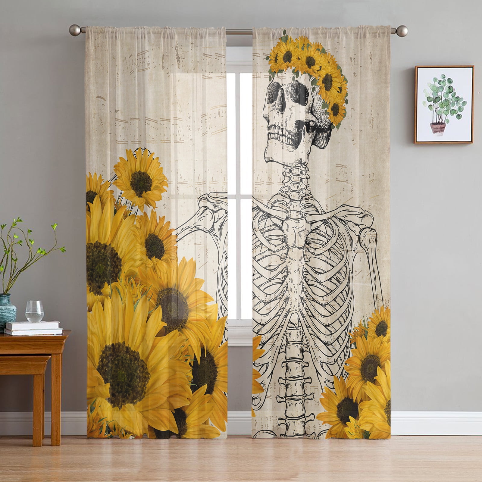 Sunflower Bee White Screens Voile Tulle Sheer Curtains for Bedroom ...