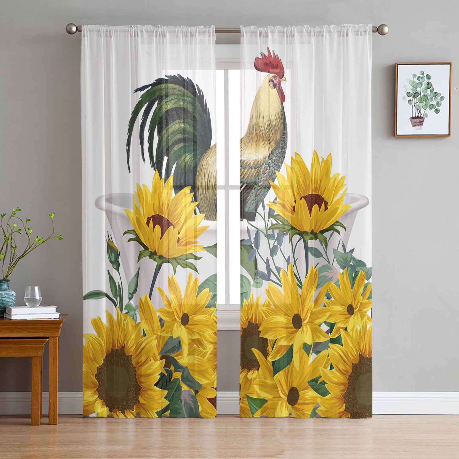 Sunflower Bee White Screens Voile Tulle Sheer Curtains for Bedroom ...