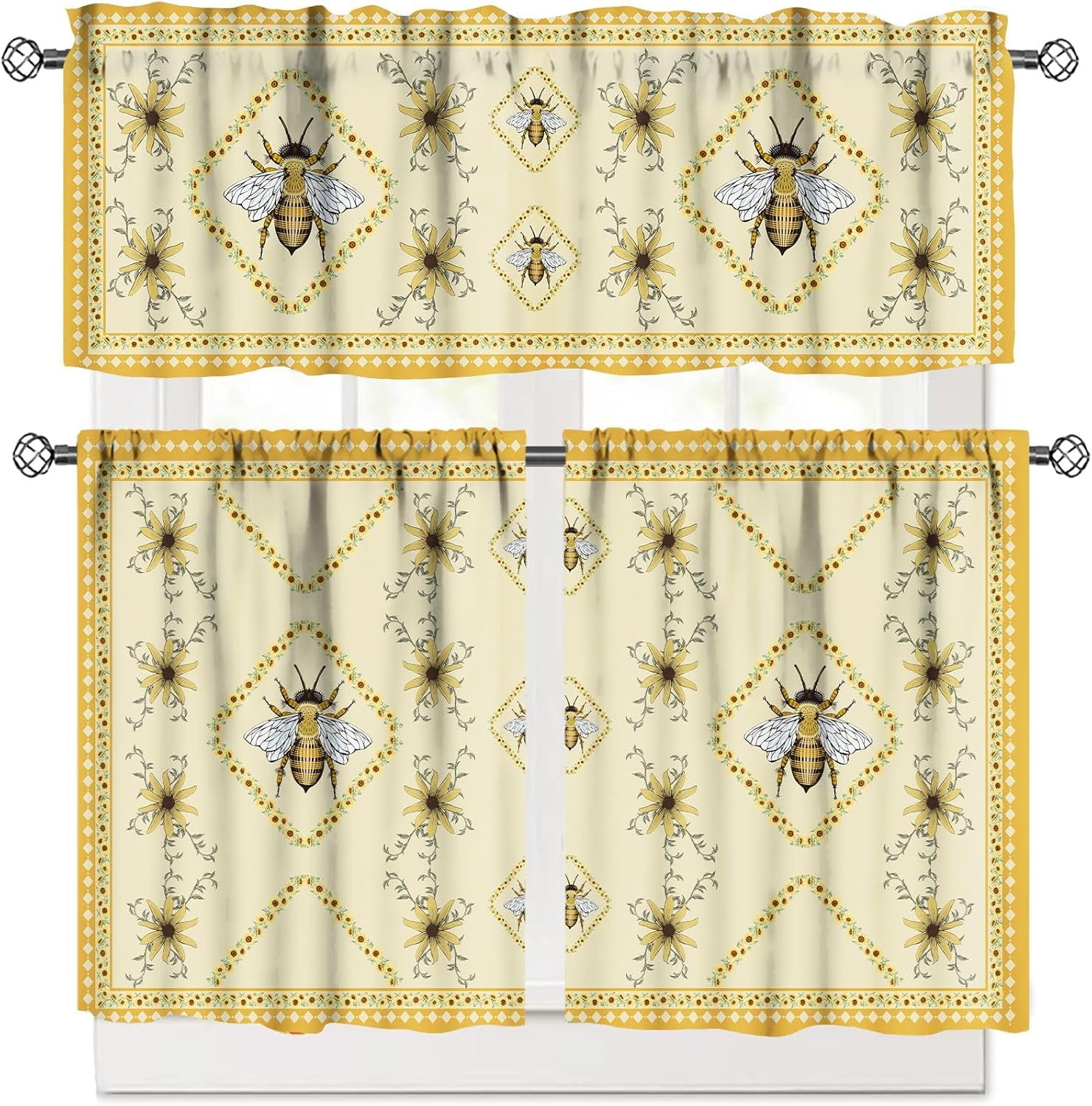 Sunflower Bee Window Valance,Farmhouse Spring Vintage Sunflower Floral ...