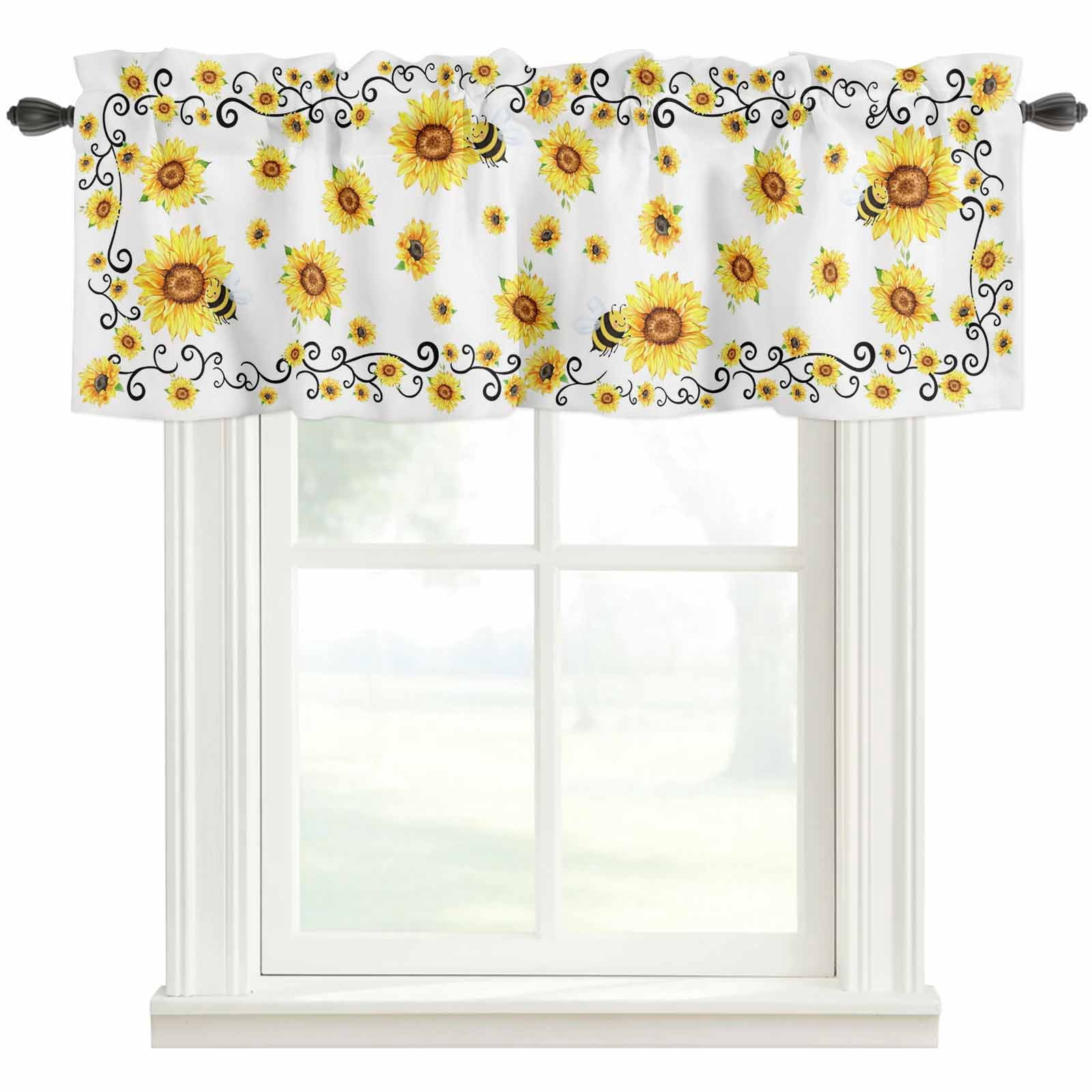 Sunflower Bees Rod Pocket Curtain Valance, Spring Summer Farmhouse ...