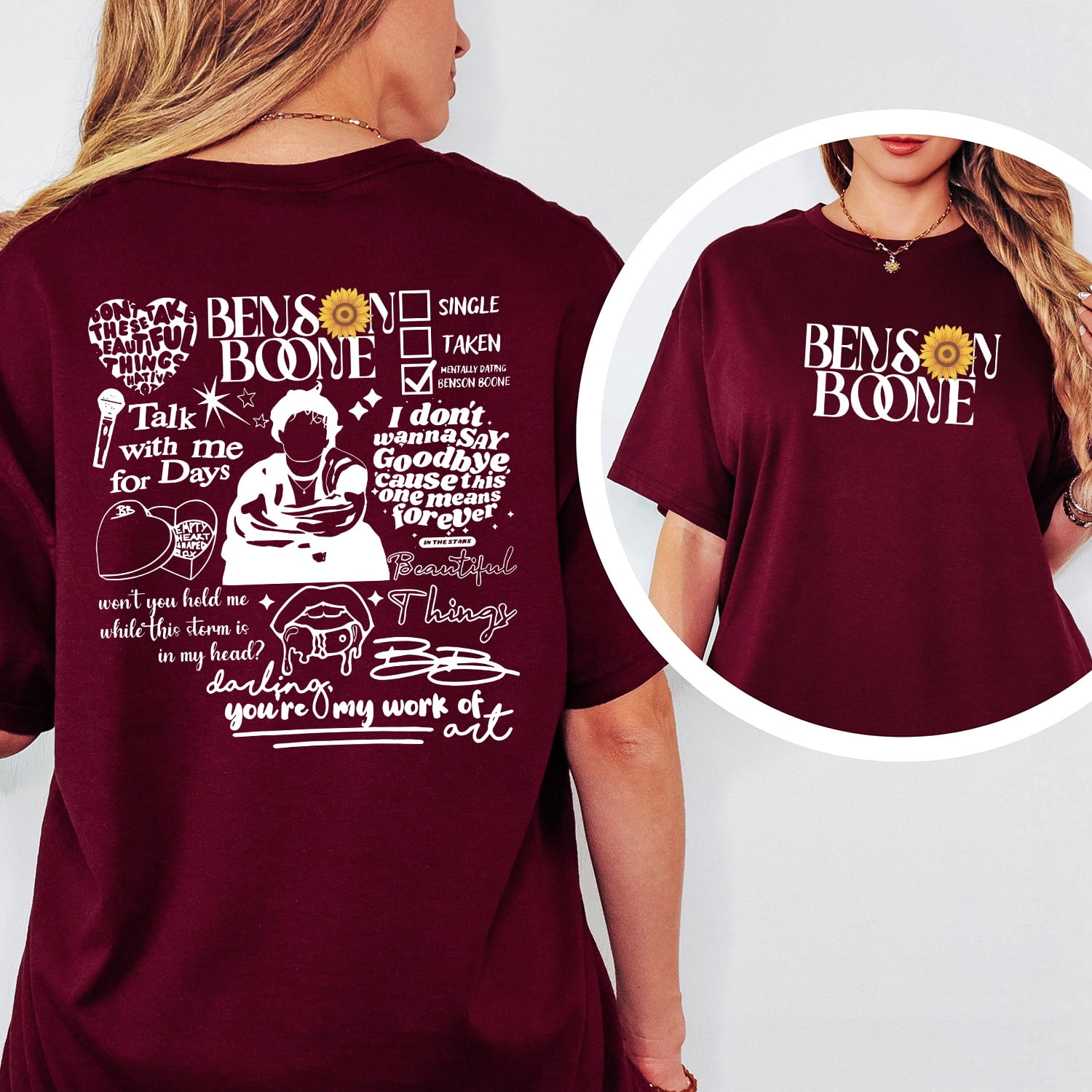 Sunflower Benson Boone Double Side Shirt, Benson Boone Merch, Benson ...