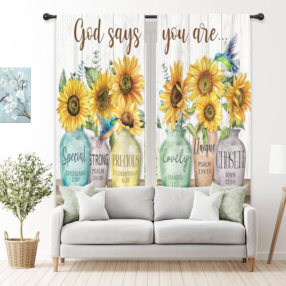 Sunflower Bible Verse Curtains Christian Quotes Farmhouse Rustic Floral ...