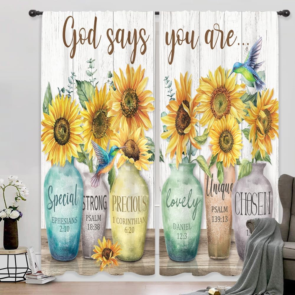 Sunflower Bible Verse Curtains Christian Quotes Farmhouse Rustic Floral ...