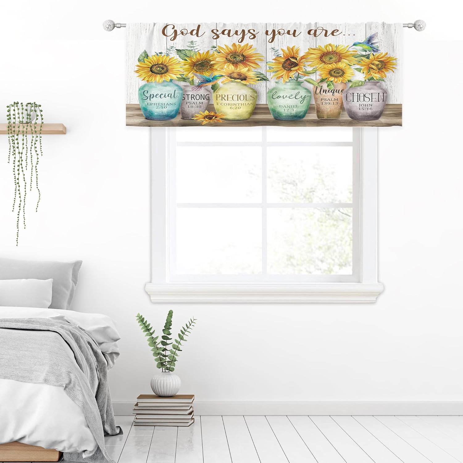 Sunflower Bible Verse Valance Kitchen Curtains Christian Quotes ...