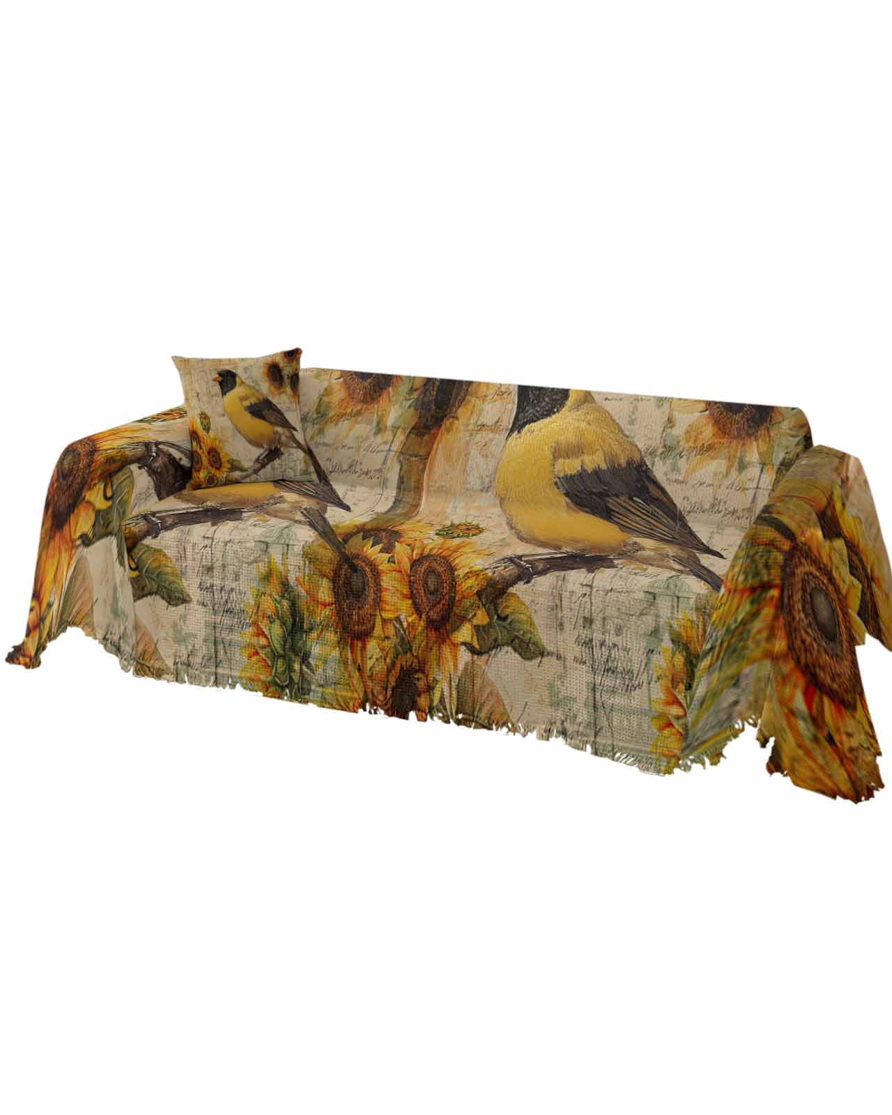 Sunflower Birds Sofa Covers for 3 Cushion, Washable Couch Cover for ...