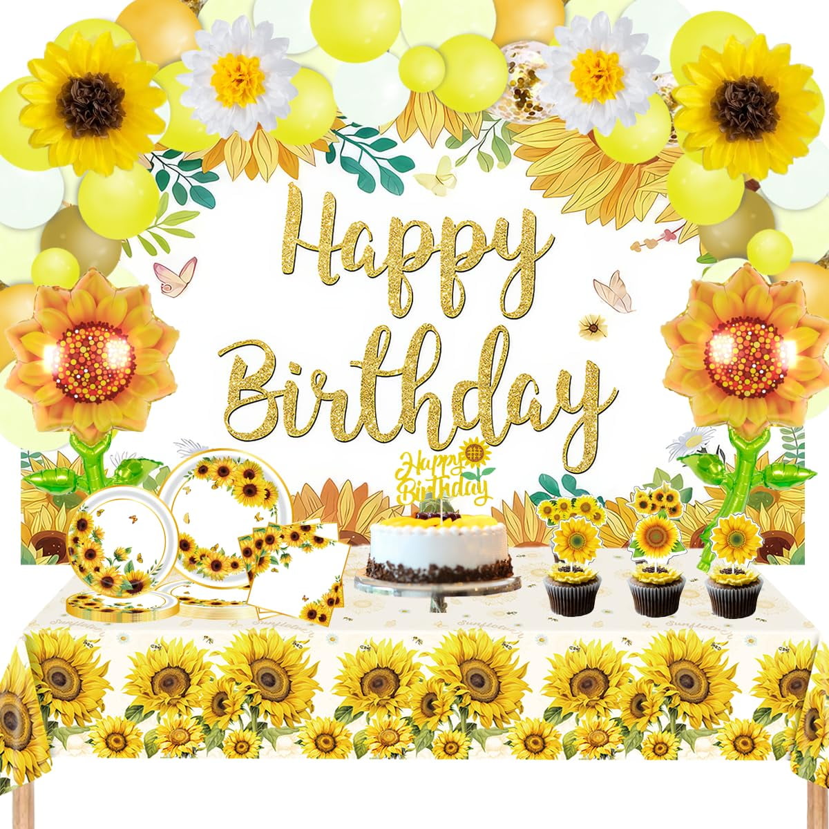 Sunflower Birthday Party Decoration 20 Guests include Backdrop ...