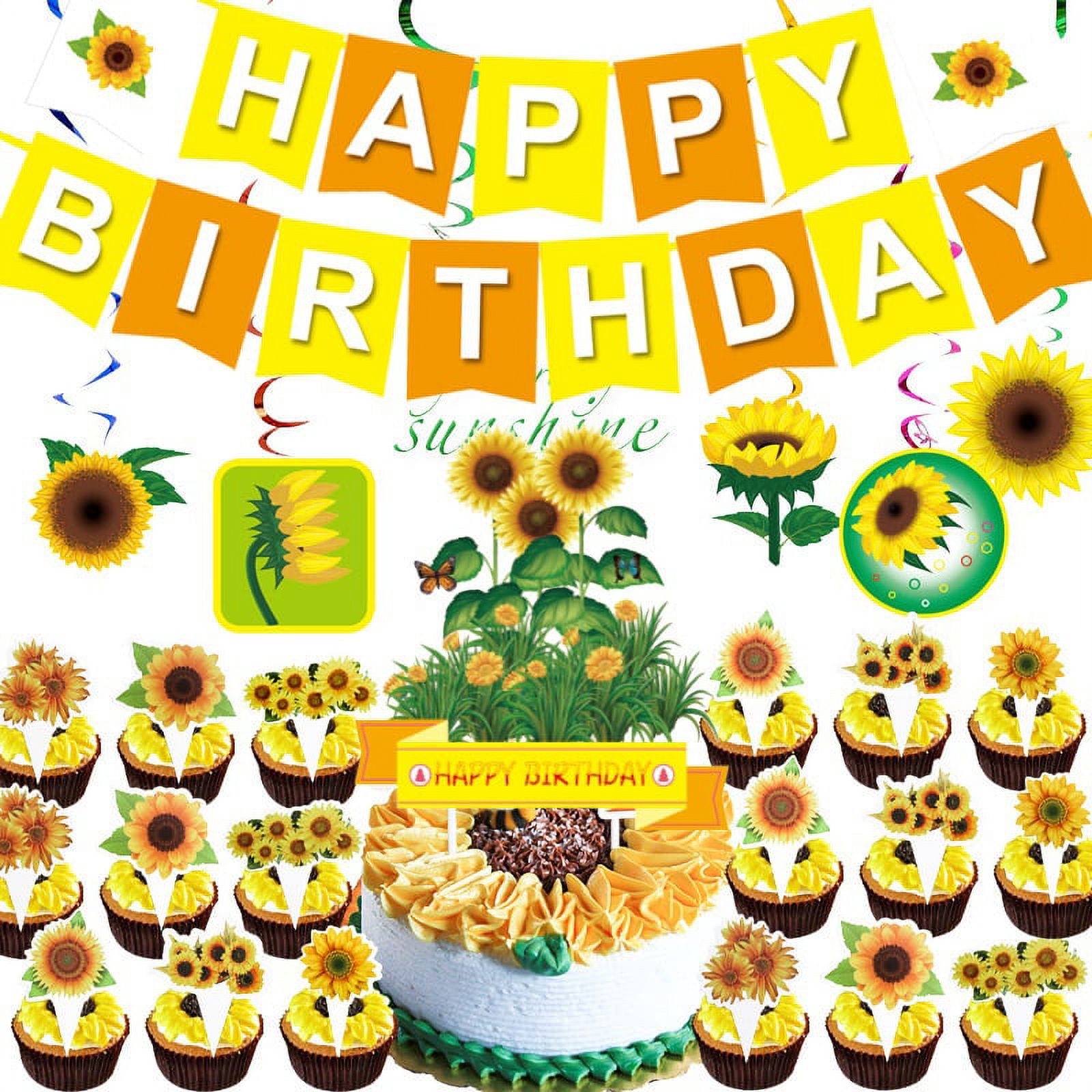 Sunflower Birthday Party Decoration, Yellow Birthday Banner Hanging ...