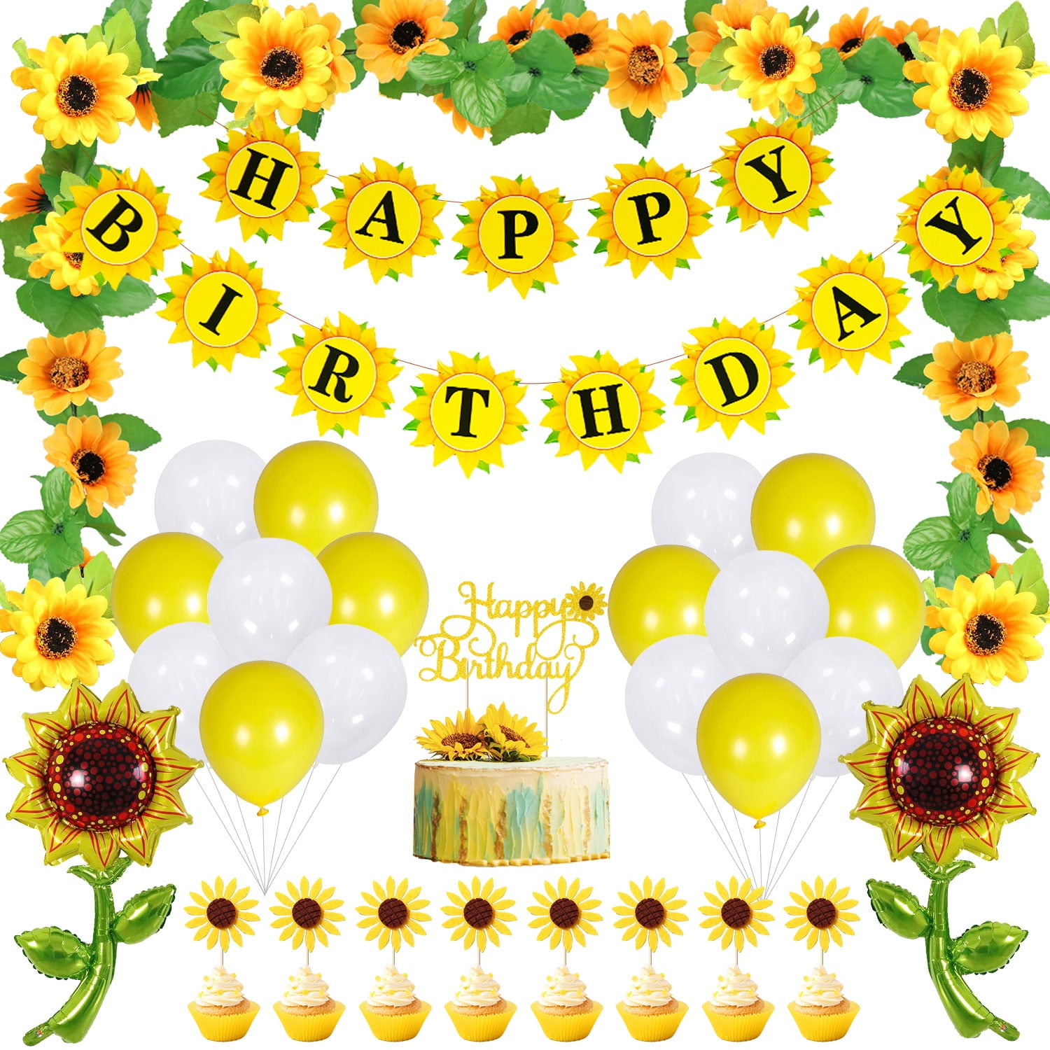 Sunflower Birthday Party Decorations, Sunflower Happy Birthday Banner ...