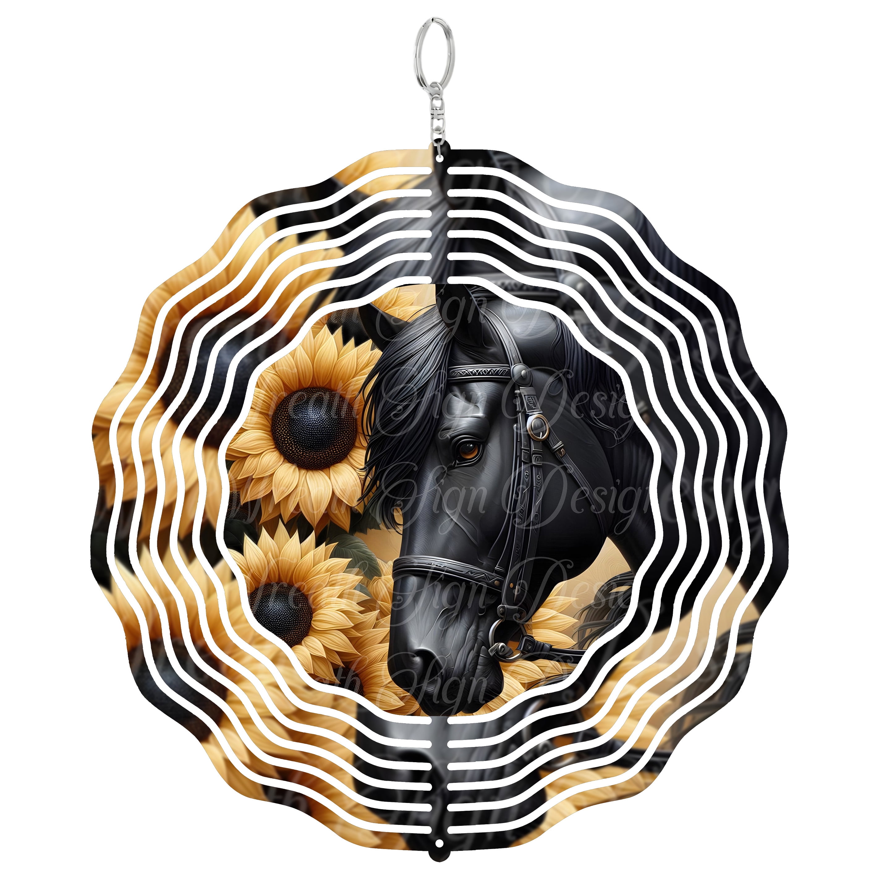 Sunflower Black Horse 3D Wind Spinner Metal Kinetic Art Farmhouse ...