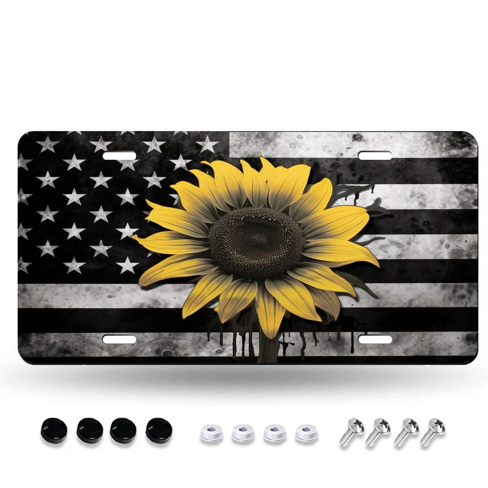 Sunflower on a Black - and - White, Paint - Dripped American Flag ...