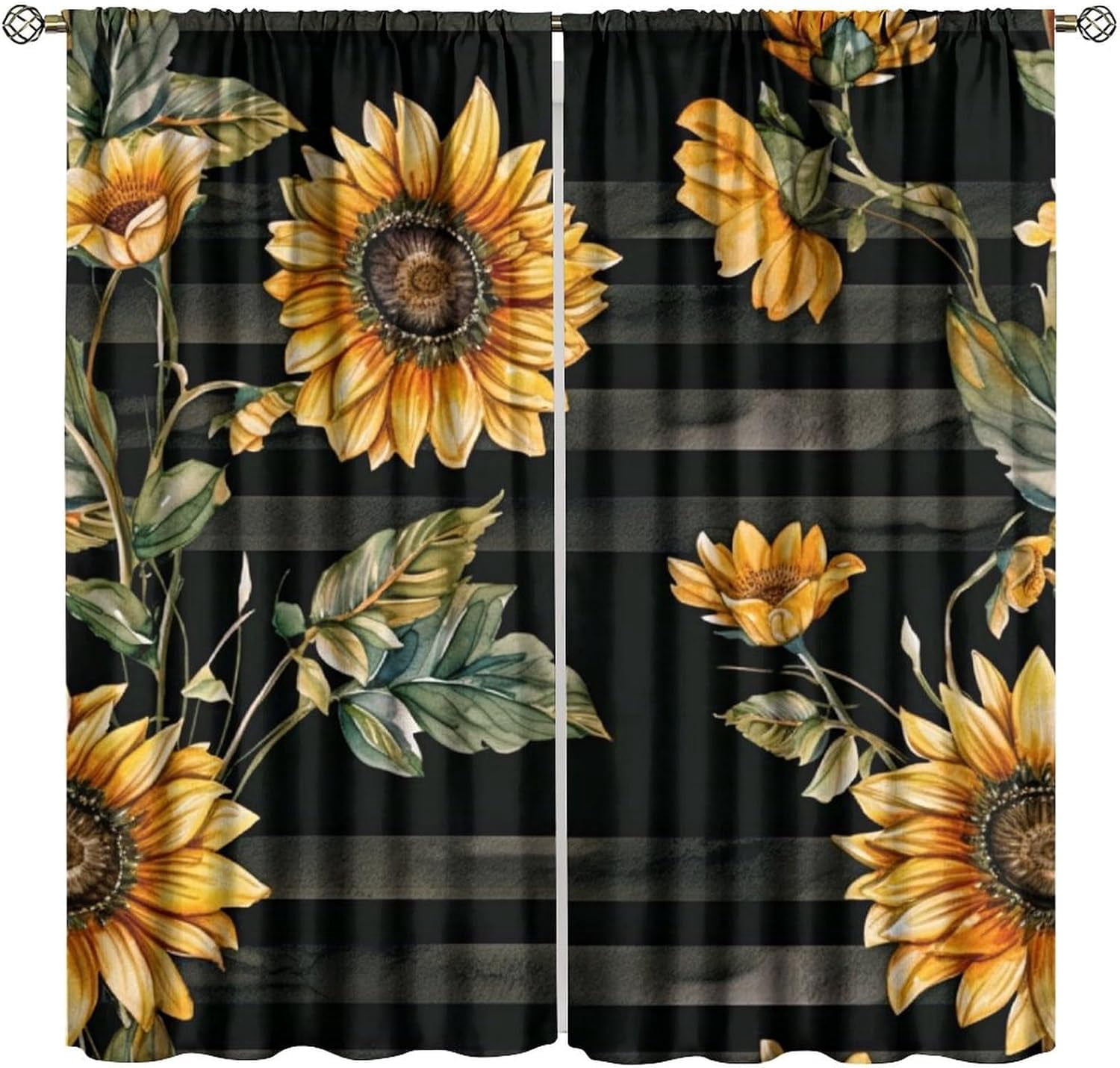 Sunflower Blackout Curtain，Retro Abstract Floral Stripes Oil Painting ...