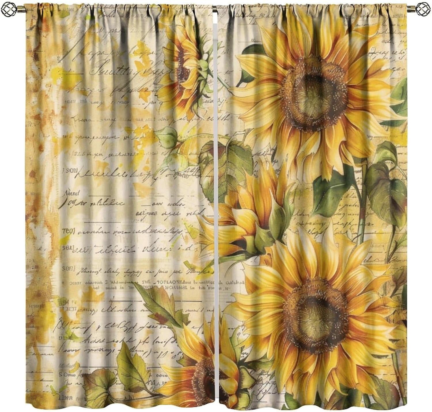 Sunflower Blackout Curtains Vintage Rustic Farmhouse Yellow Floral ...