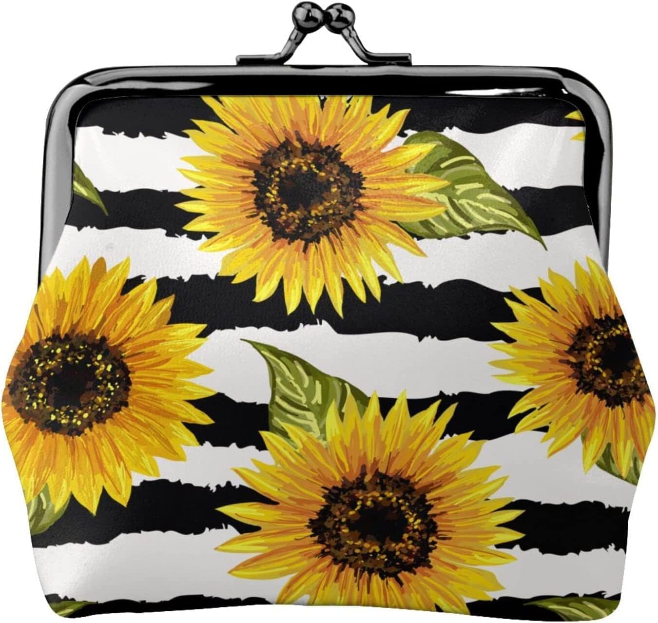 Sunflower Blooming Black White Stripe Buckle Leather Coin Purses ...