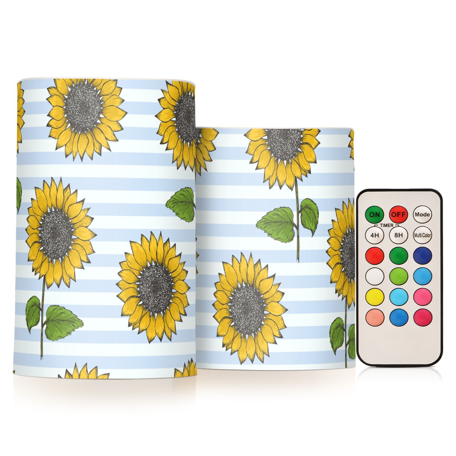 Sunflower and Blue Stripe 2 PCS LED Flickering Flameless Candles with ...