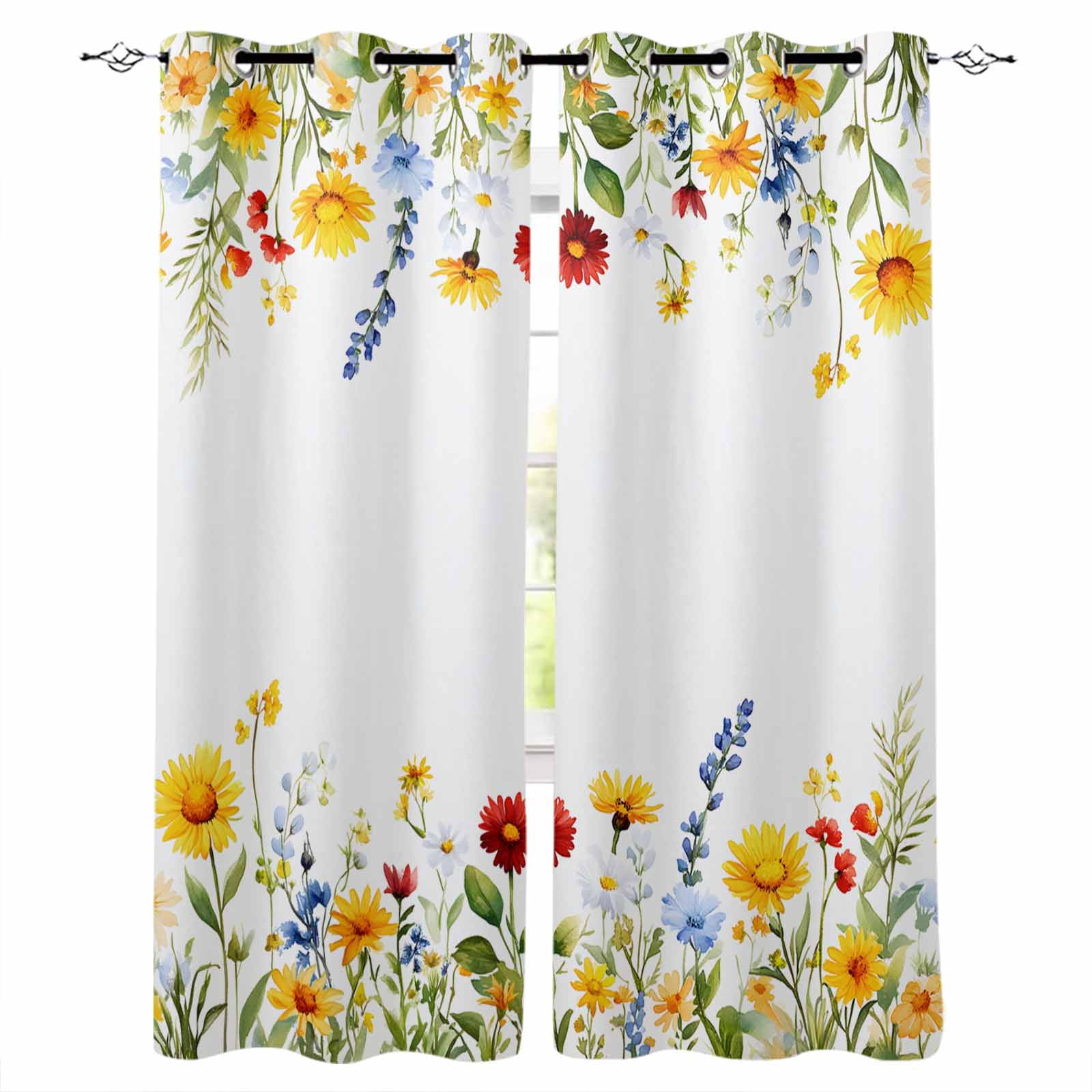 Sunflower Botanical Blackout Curtains 63 Inches Long for Bedroom ...