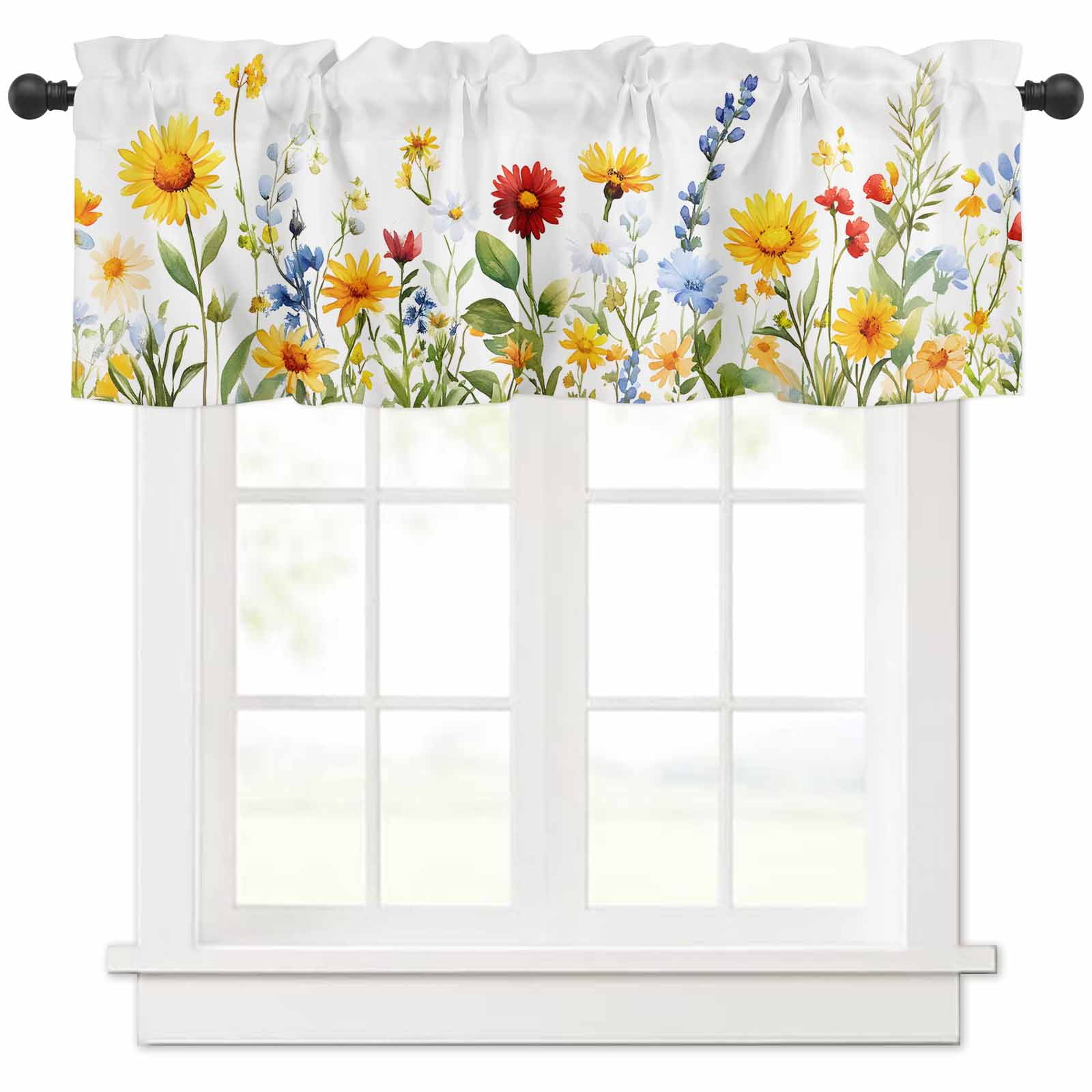 Sunflower Botanical Valances for Windows Farmhouse Kitchen Curtains ...