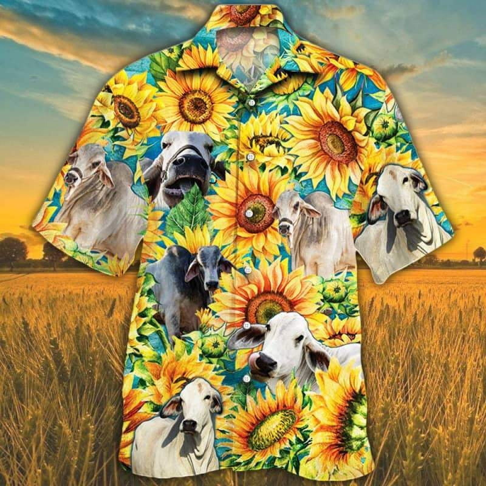 Sunflower Brahman Cattle Hawaiian Shirt - Walmart.com