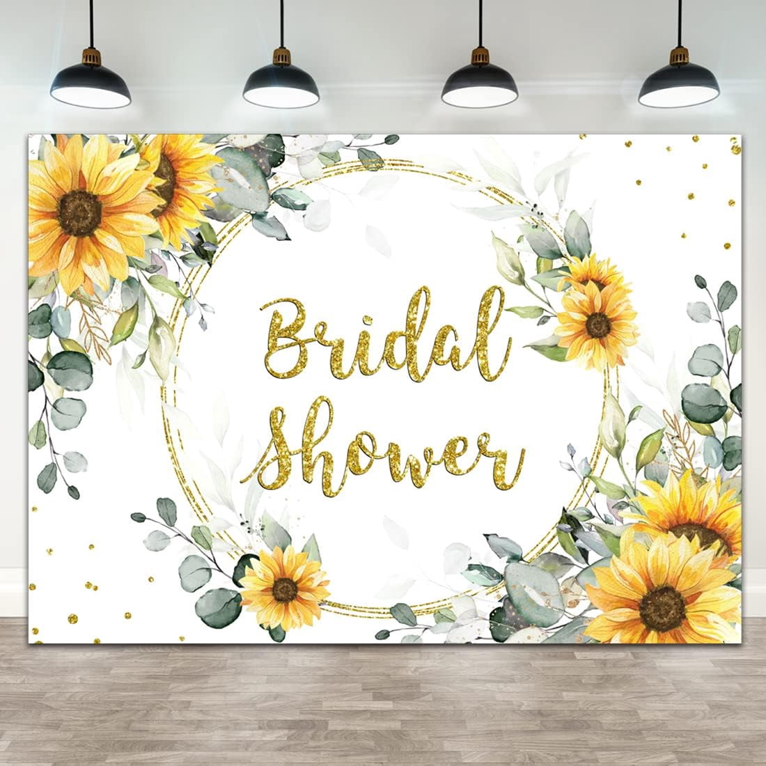 Sunflower Bridal Shower Backdrop Green Leaves Wedding Anniversary ...