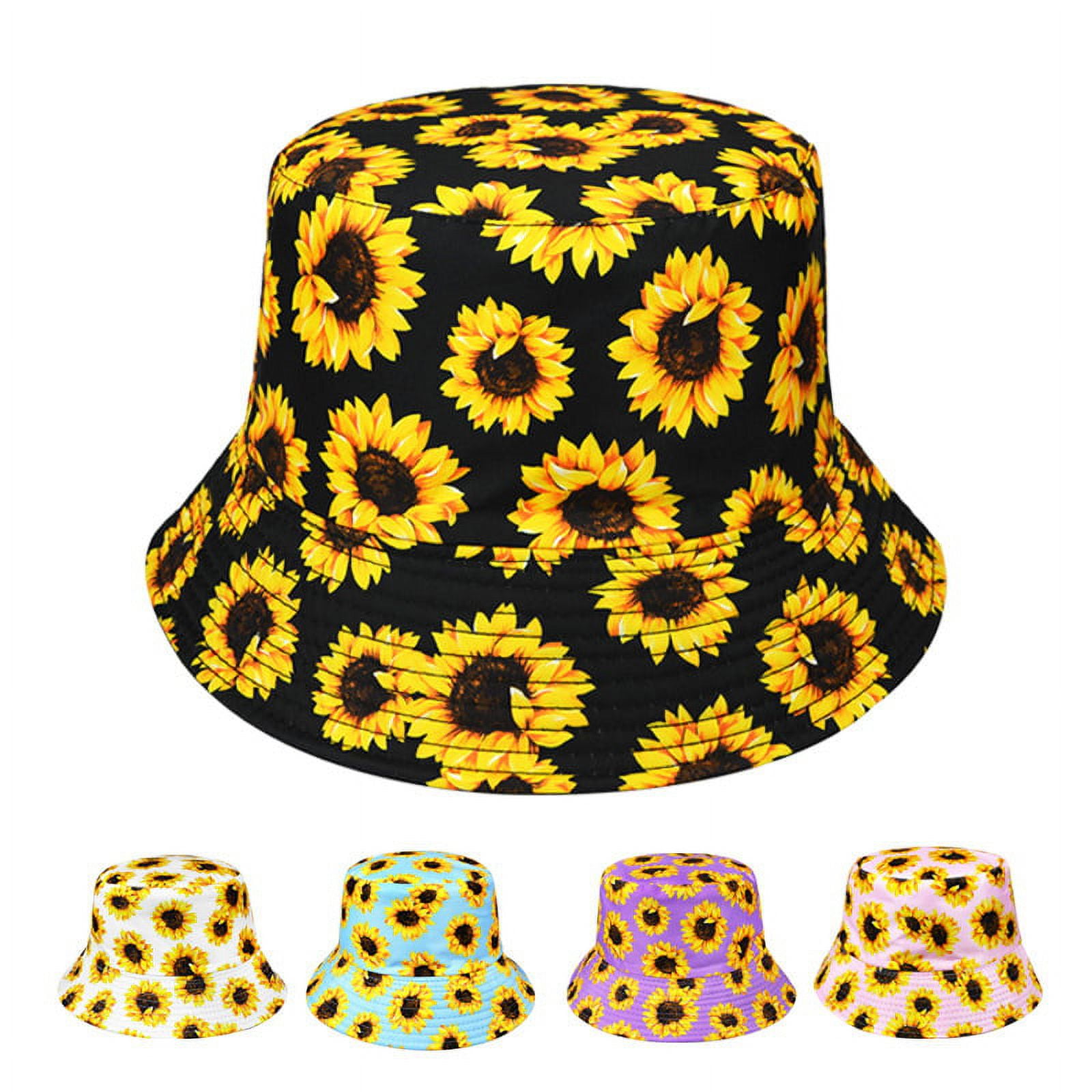 Sunflower Bucket Hat Double-Side-Wear Reversible Sun Hat for Women Men ...
