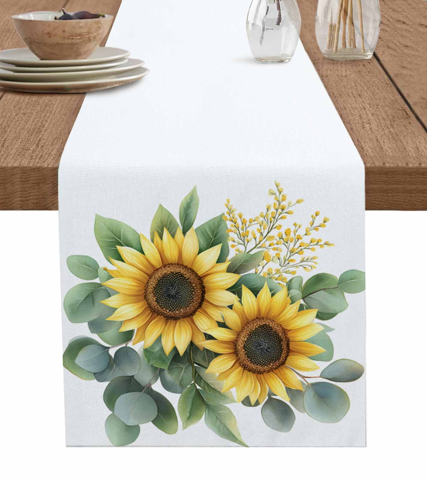 Sunflower Burlap Cotton Table Runner 13x60 Inches Long, Aesthetic ...