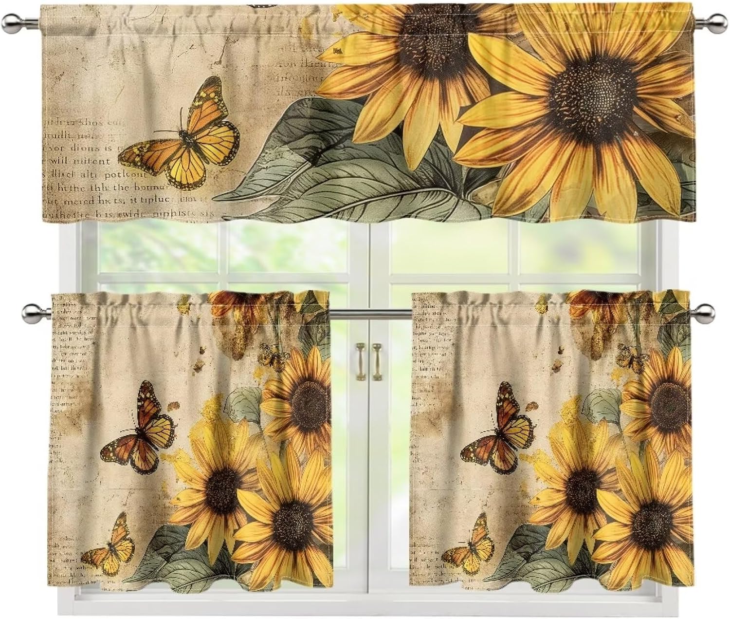 Sunflower Butterfly Cafe Curtains Over Sink,Modern Style Pleat Short ...