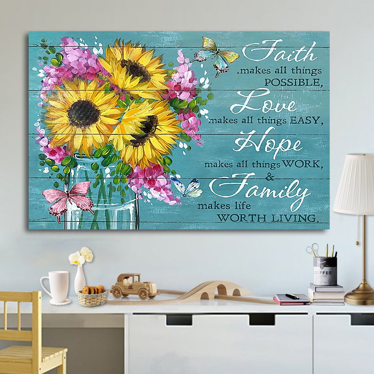 Sunflower Butterfly Faith Makes All Things Possible Paper Poster No ...
