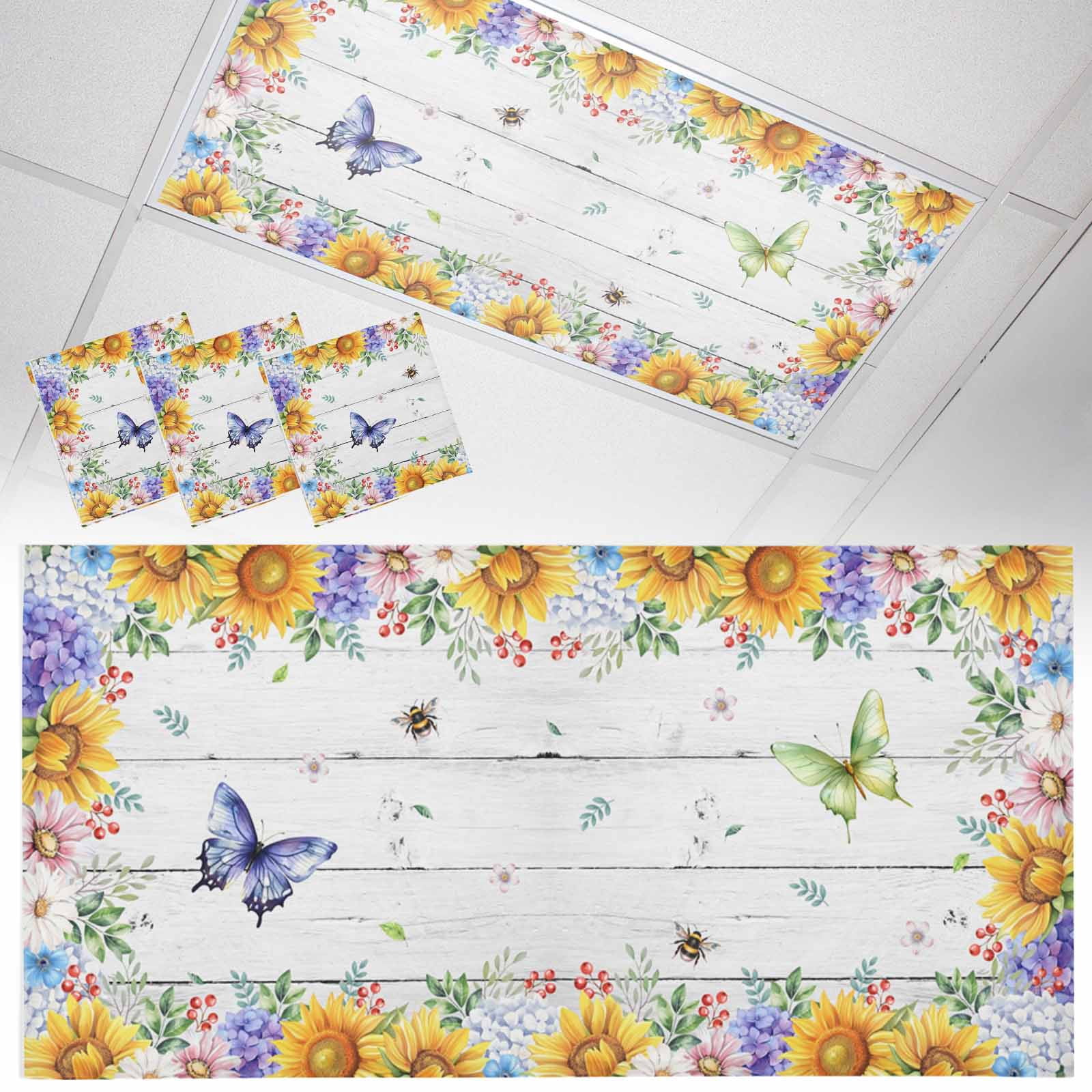 Sunflower Butterfly Fluorescent Light Covers Yellow Bee Sunflower ...