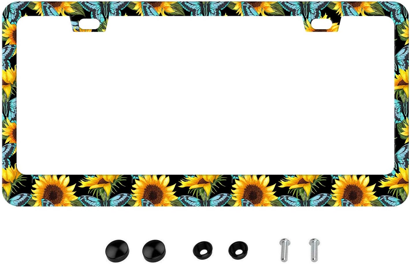 Sunflower Butterfly License Plate Frame Orange Flower Car Plates Tags ...