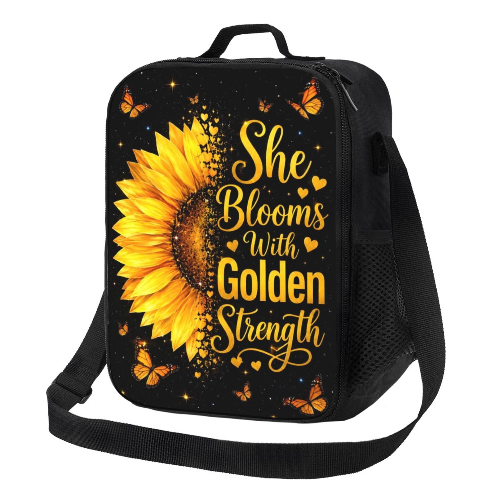 Sunflower Butterfly Lunch Bag Insulated Thermal Lunch Box with Shoulder ...