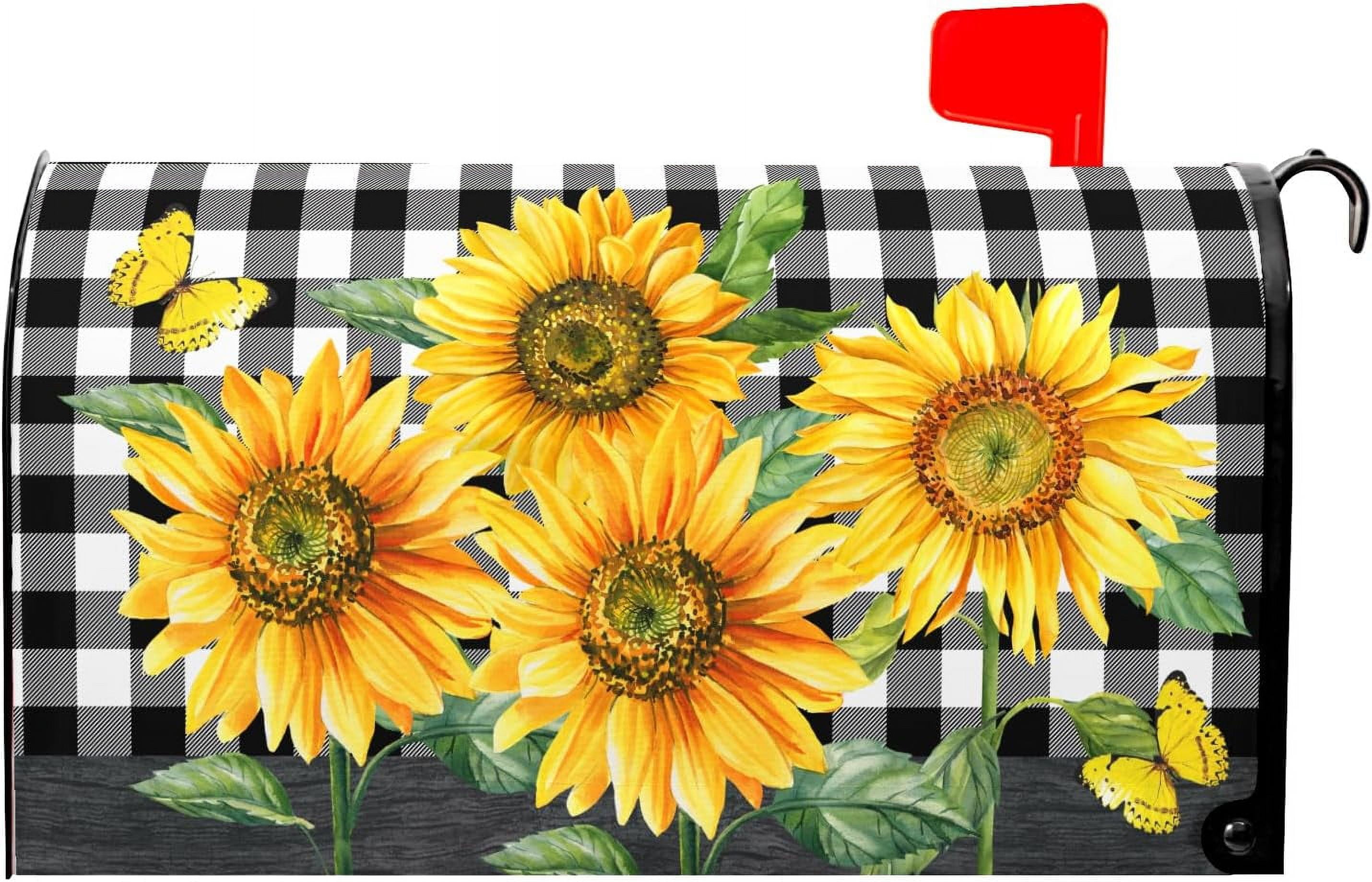 Sunflower Butterfly Mailbox Covers Summer Floral Black White Buffalo ...