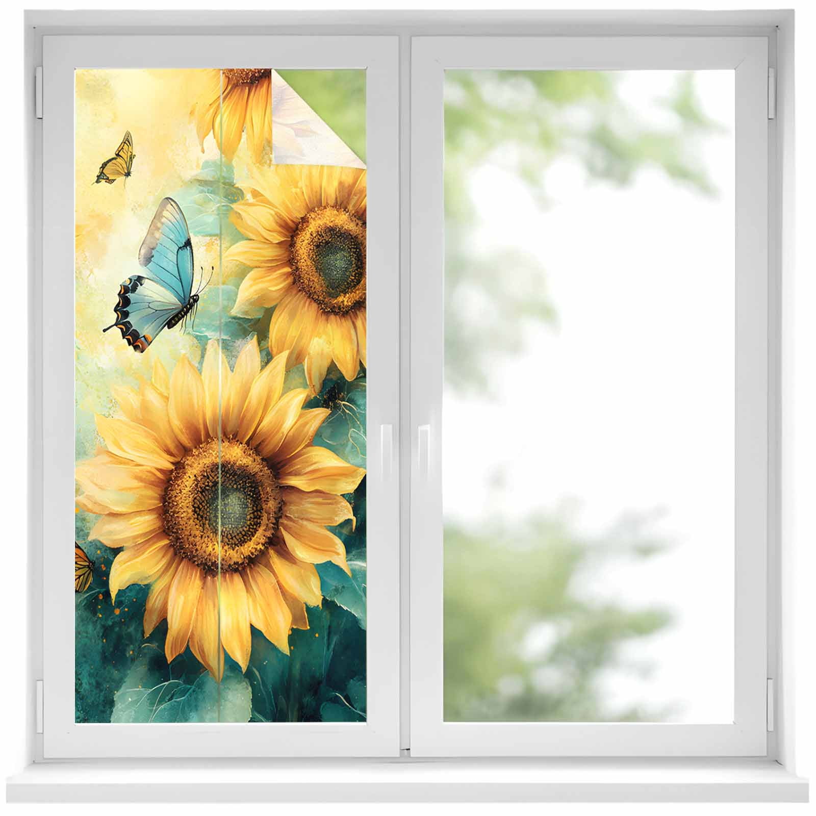 Sunflower Butterfly Privacy Window Film, Decorative Frosted Glass ...