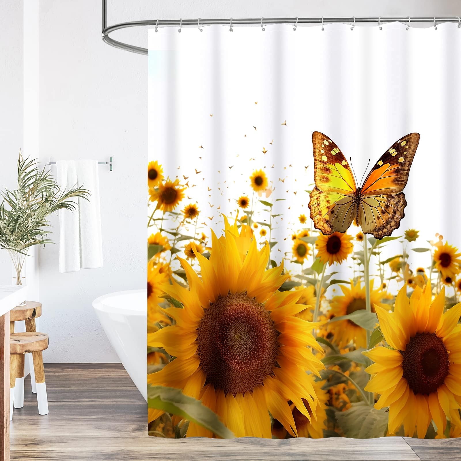 Sunflower Butterfly Shower Curtain Set, Butterfly Shower Curtains for ...