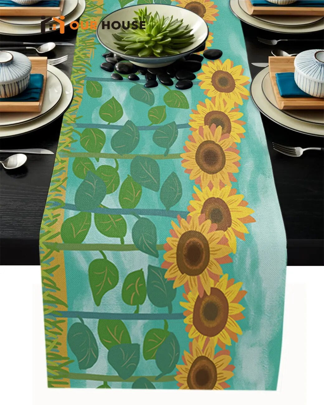 Sunflower Cartoon Illustration Wedding Home Party Table Runners Coffee ...