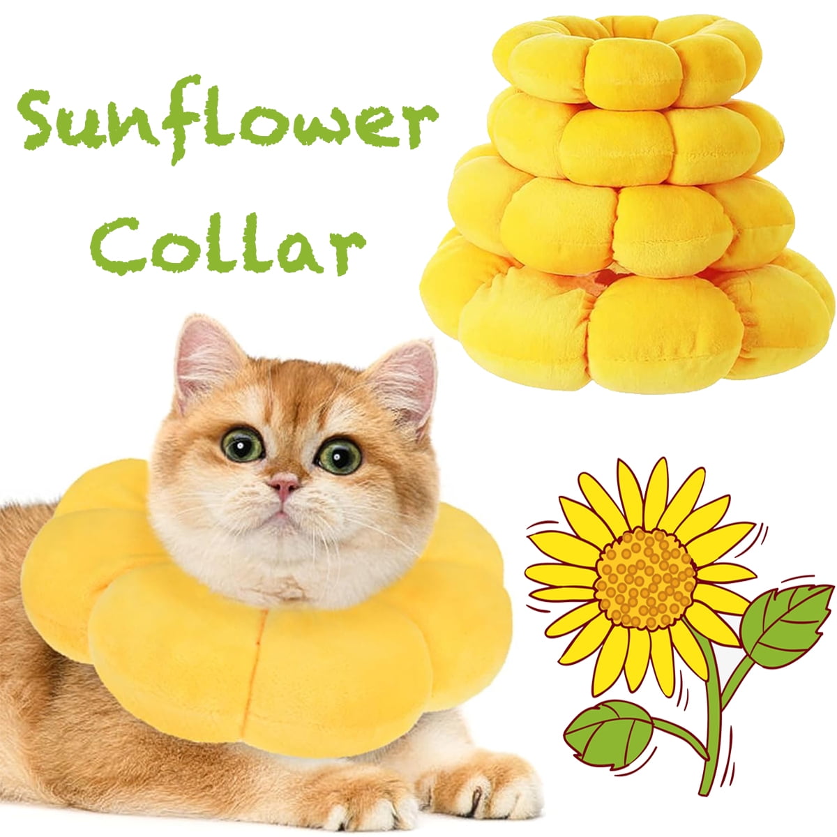 Sunflower Cat Recovery Collar,Cute Sun Flower Neck Adjustable Cat Cones ...