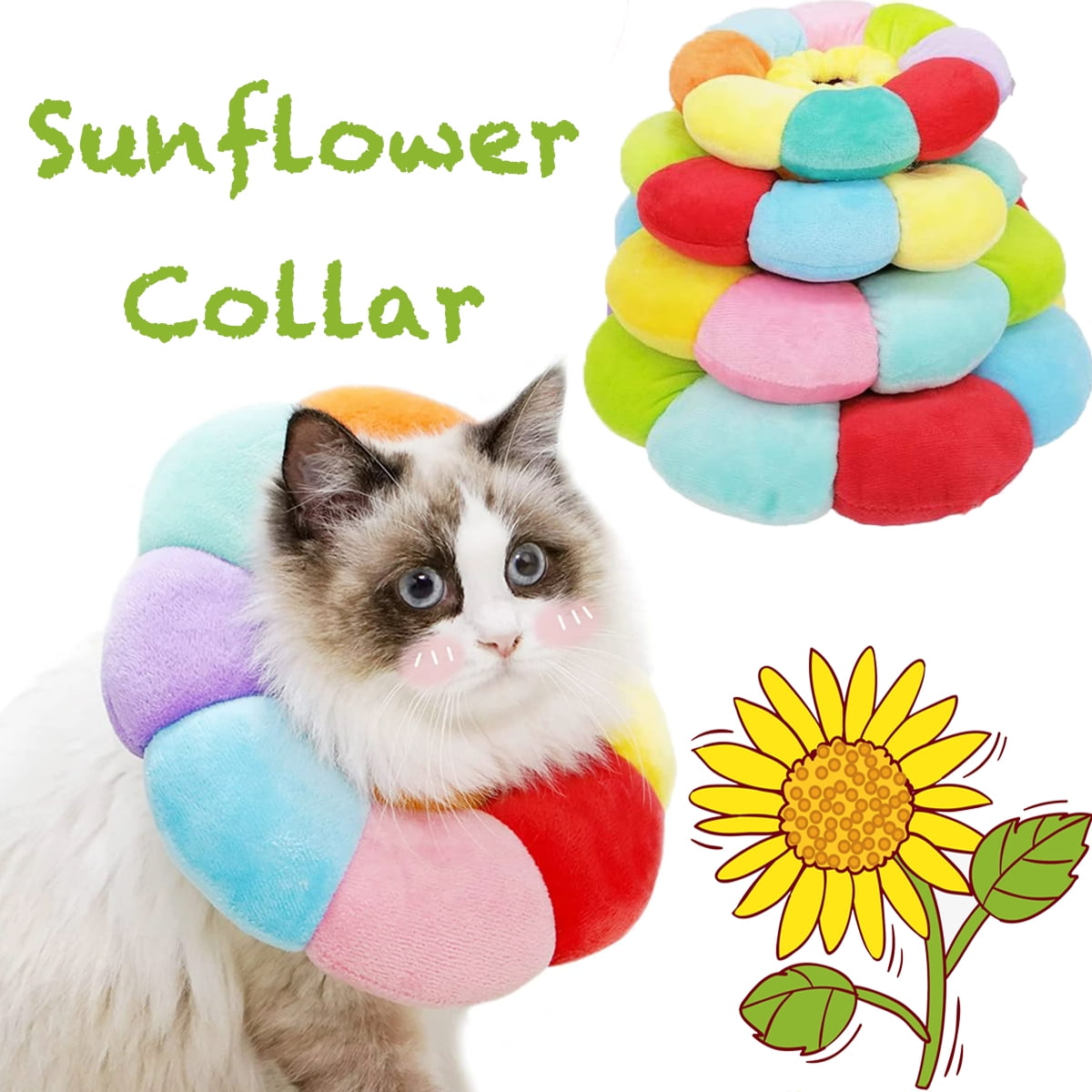 Sunflower Cat Recovery Collar,Cute Sun Flower Neck Adjustable Cat Cones ...