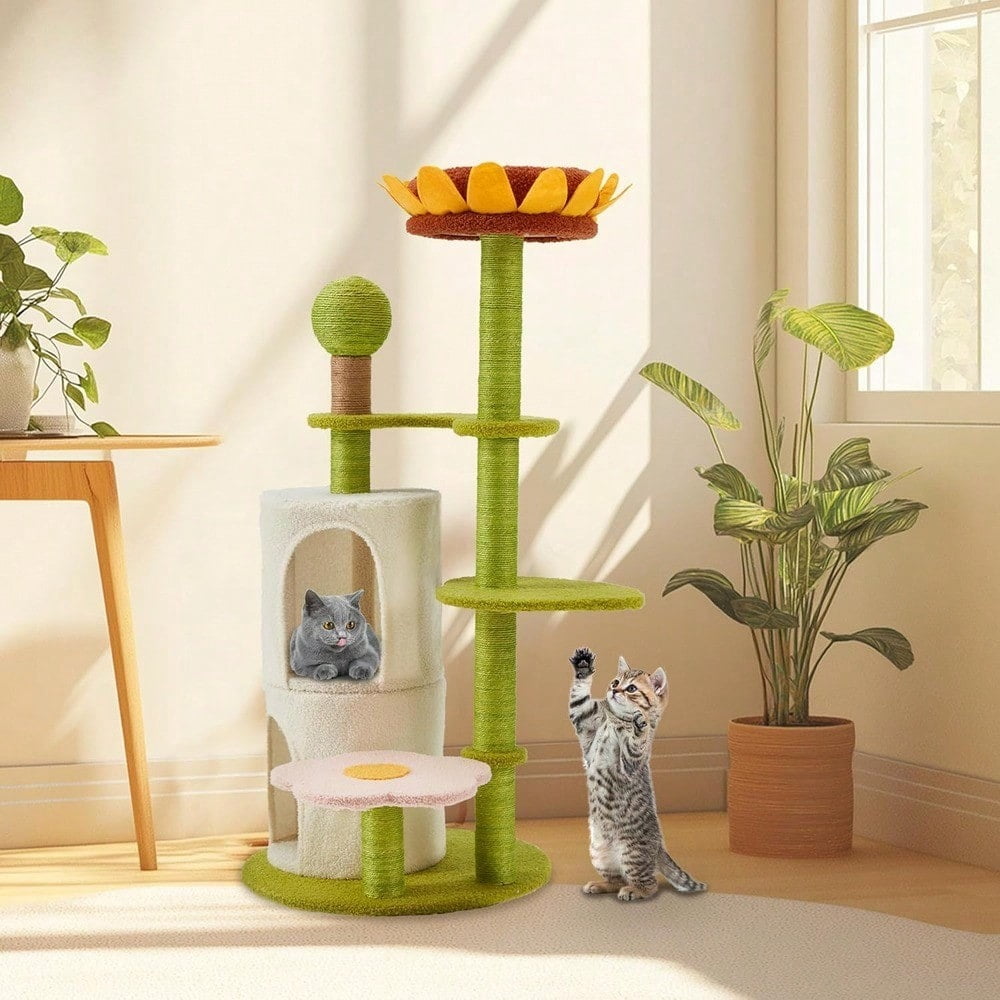 Sunflower Cat Tree, cat tower with scratch-post W/7 cat scratch-post ...