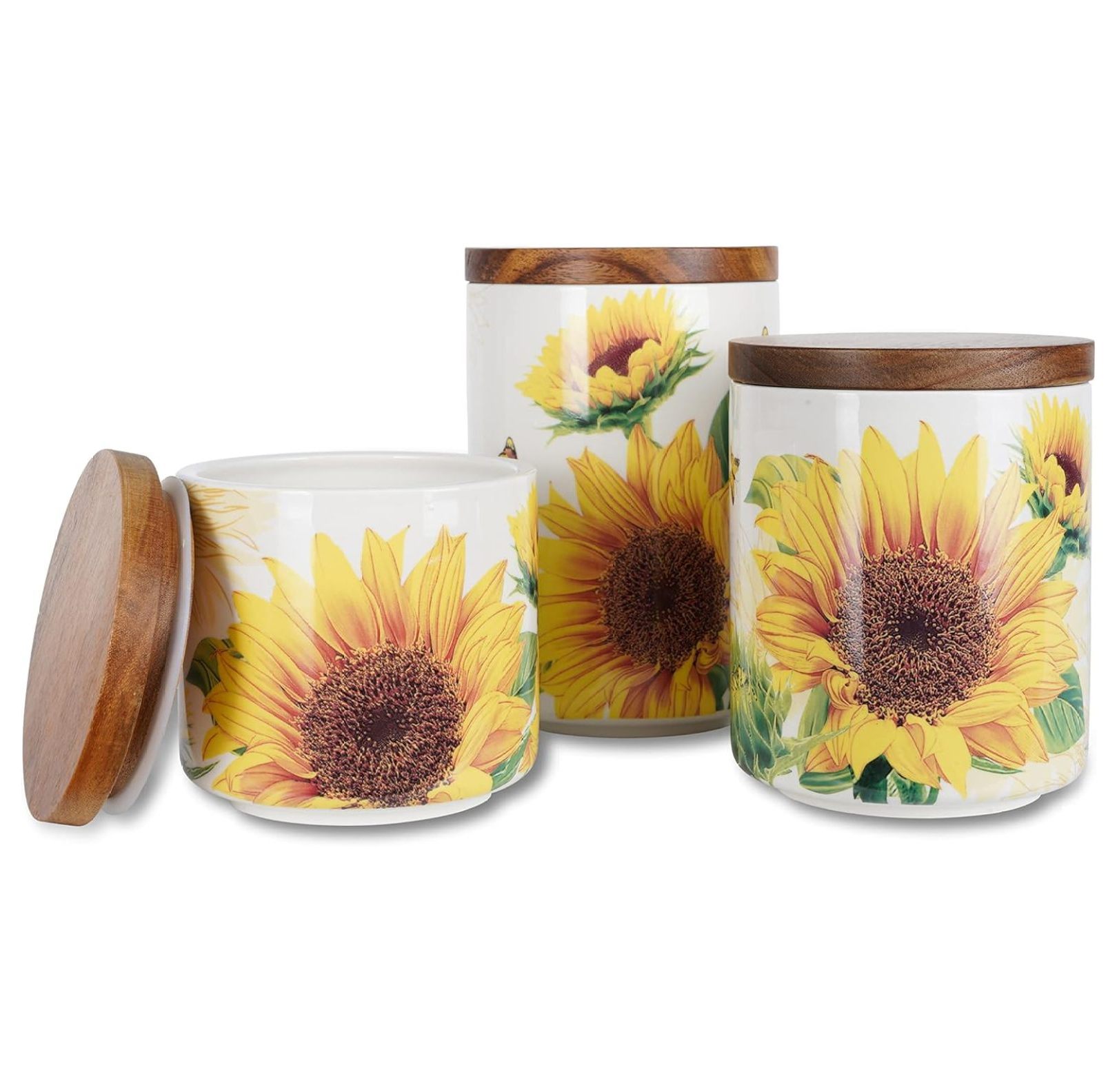 Sunflower Ceramic Canister Sets for Kitchen Counter,Tea Coffee Sugar ...