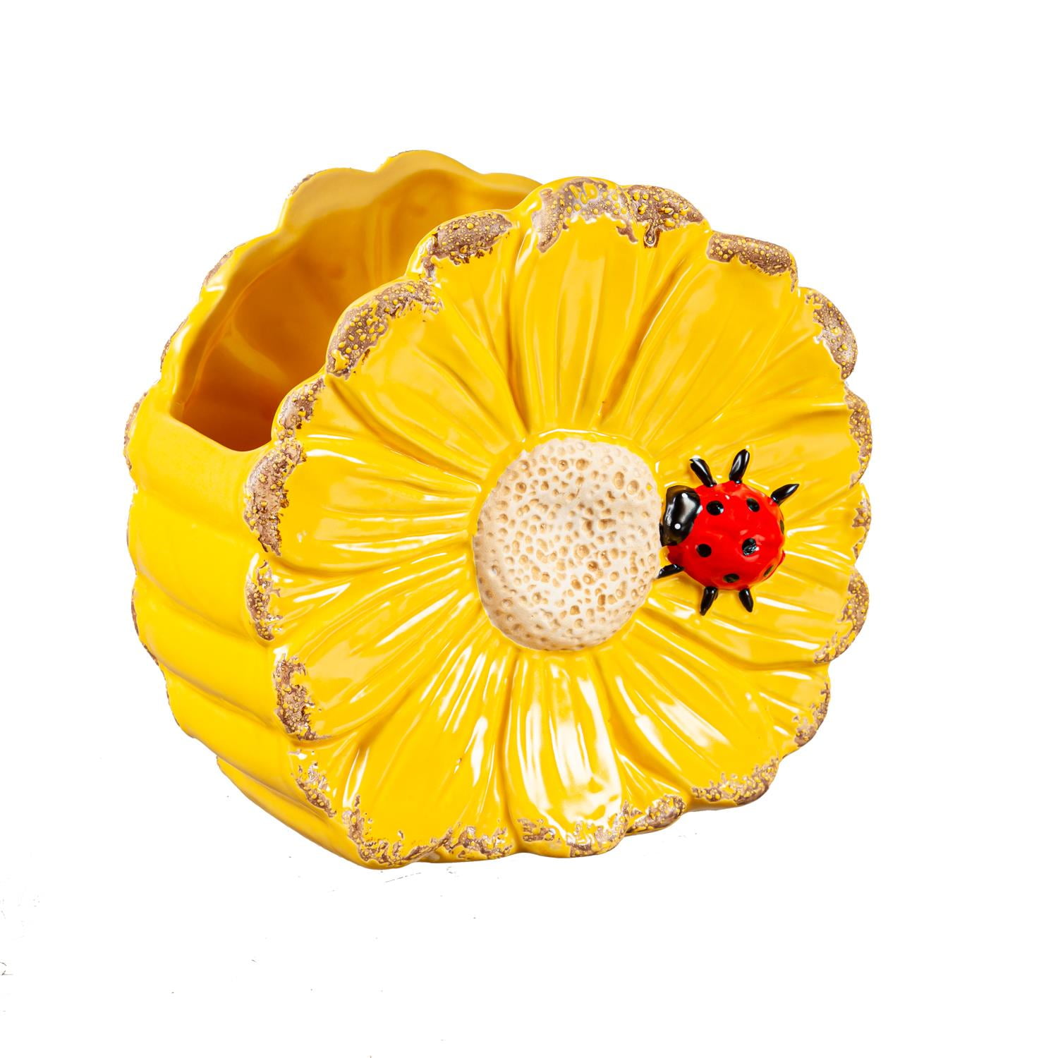 Sunflower Ceramic Planter with Ladybug - Walmart.com