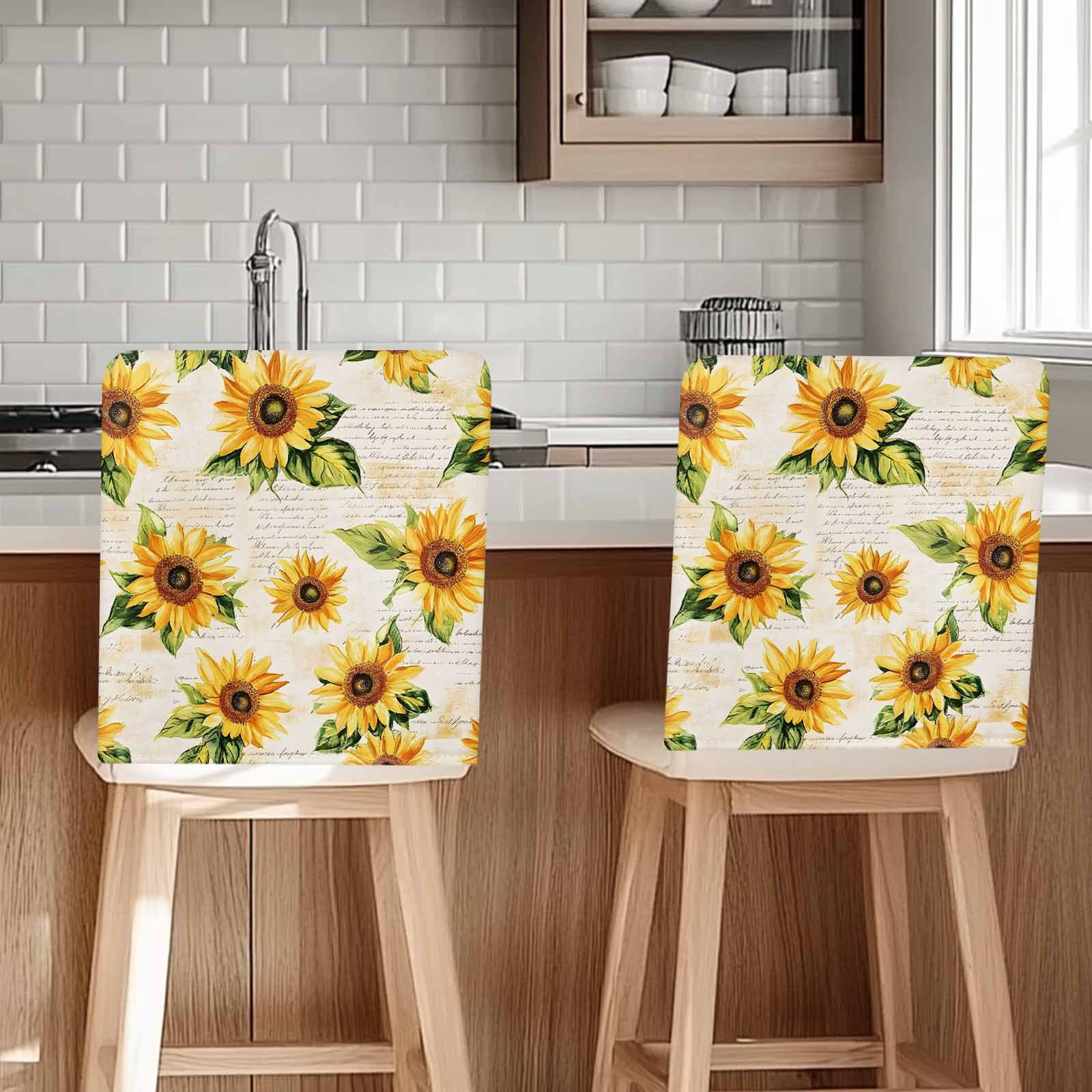 Sunflower Chair Covers Set of 8 Vintage Flower Leaf Chair Back Covers ...